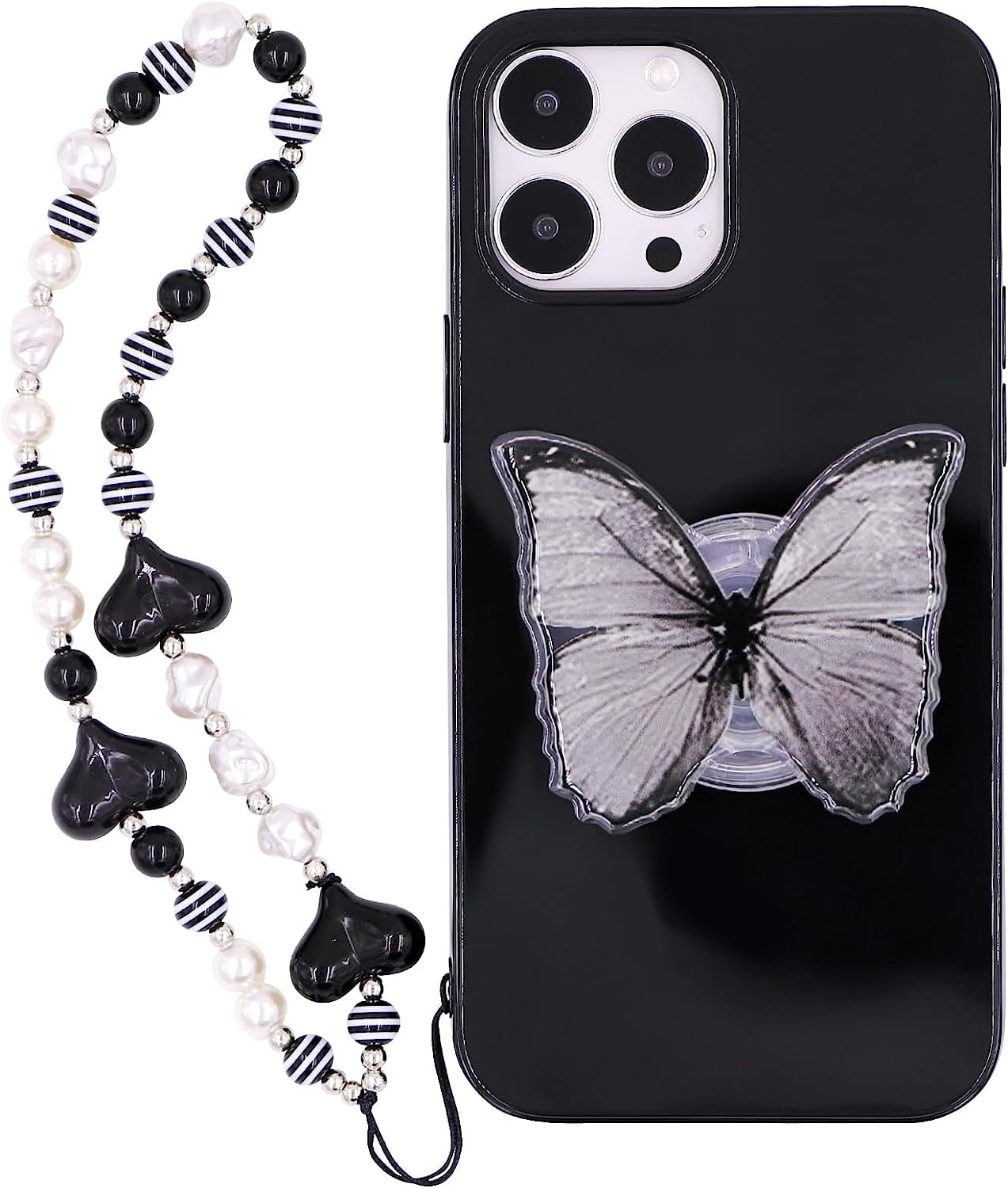 Glossy Black Butterfly Phone Case Compatible with iPhone 13, Korea Cute ...