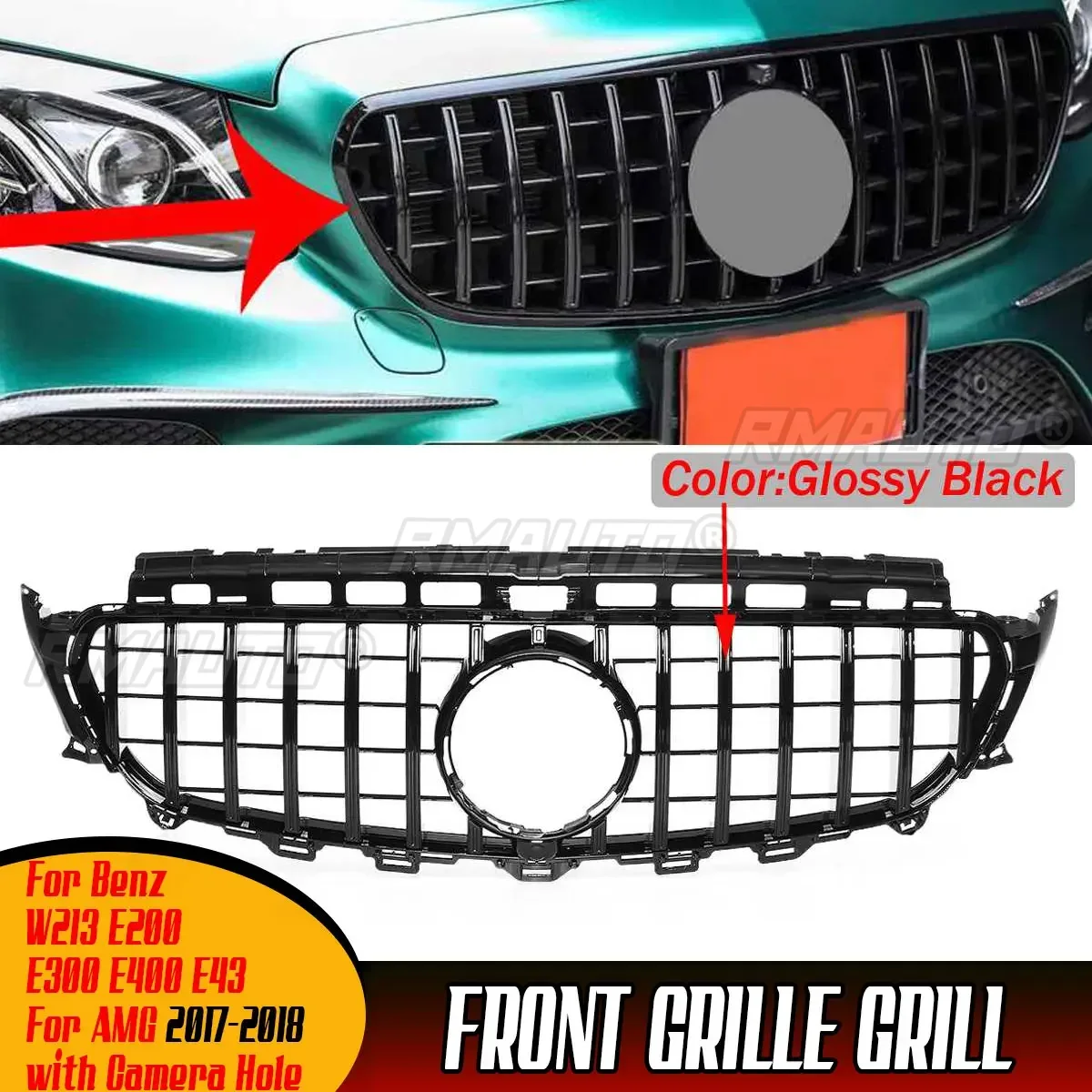 Glossy Black Car Front Bumper Grill For Mercedes For Benz W213 E200 ...