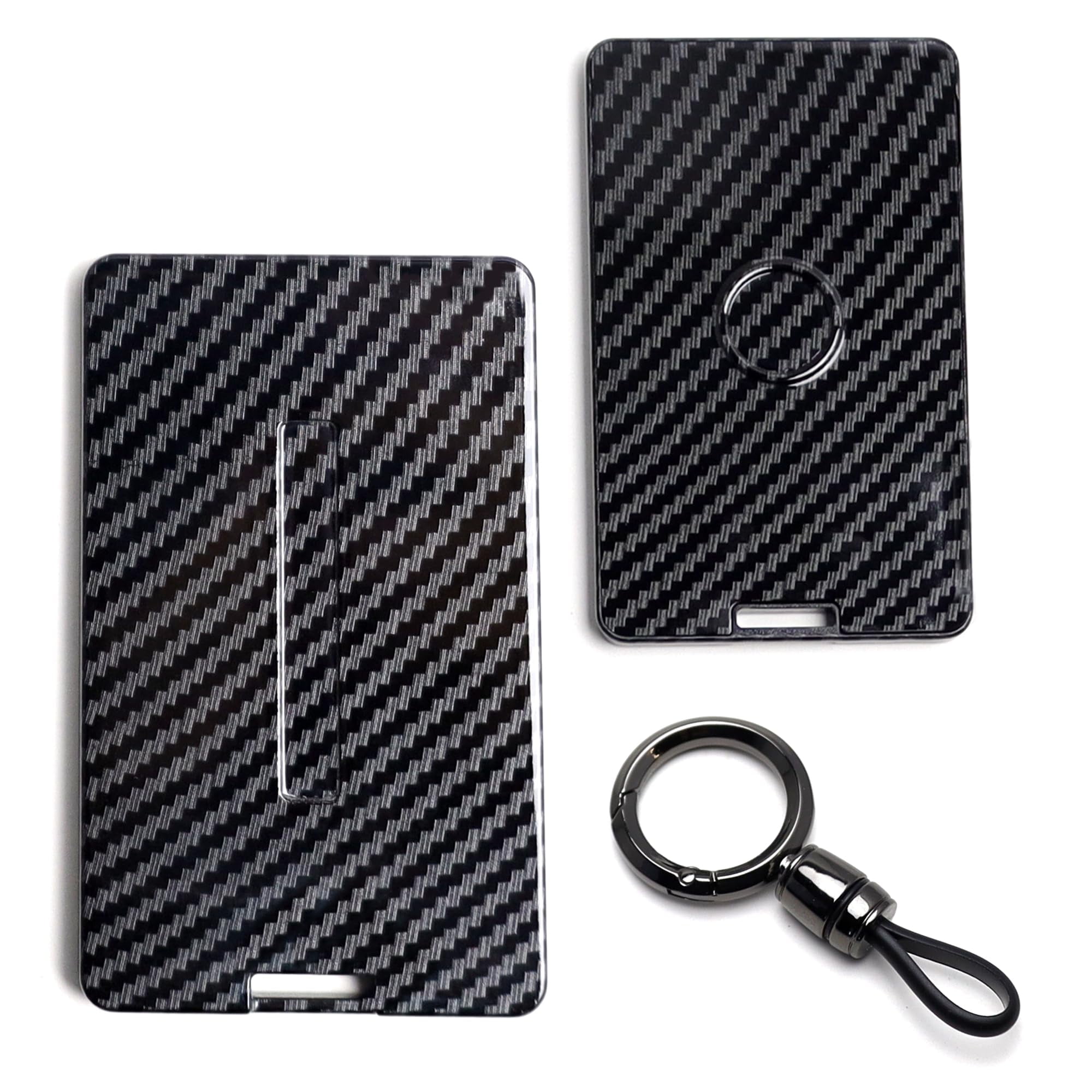 Glossy Black Carbon Fiber Finish Hard Plastic Key Card Fob Case Holder ...