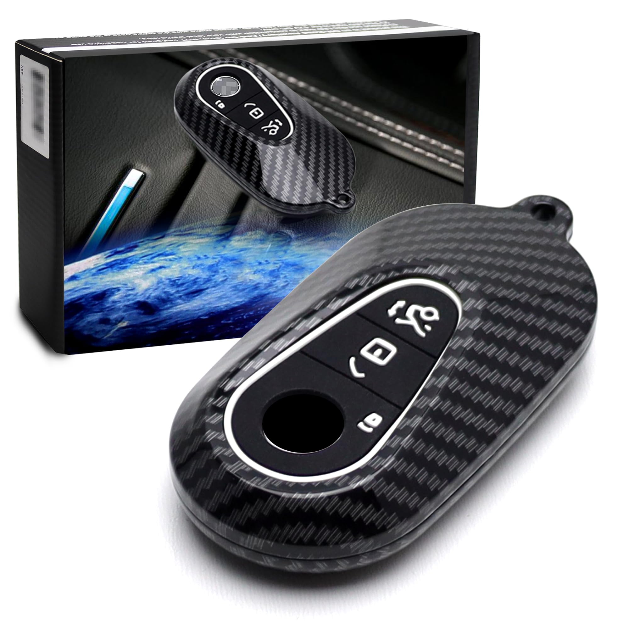 Glossy Black Carbon Fiber Finish Hard Plastic Key Fob Case For Mercedes ...
