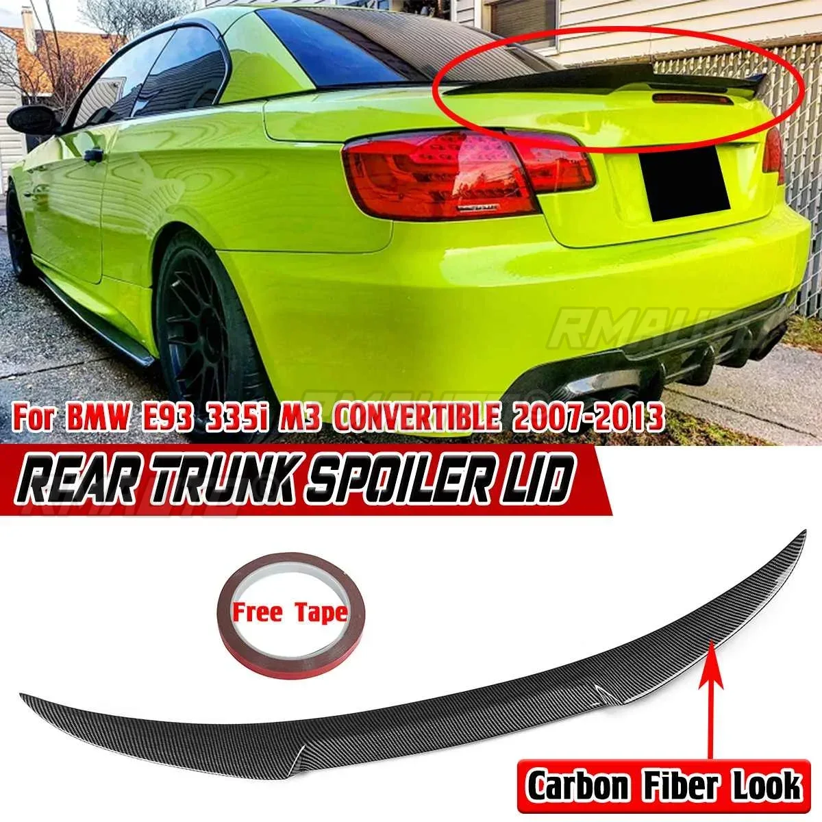 Glossy Black/Carbon Fiber Look Car Rear Trunk Lip M4 Style Rear Wing ...