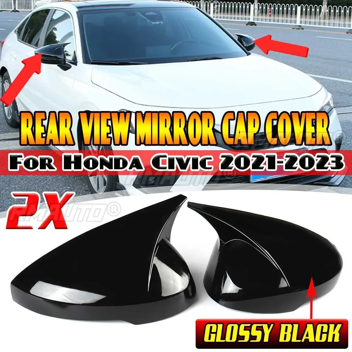 Glossy Black/Carbon Fiber Look Car Side Rearview Mirror Cover Cap Rear ...