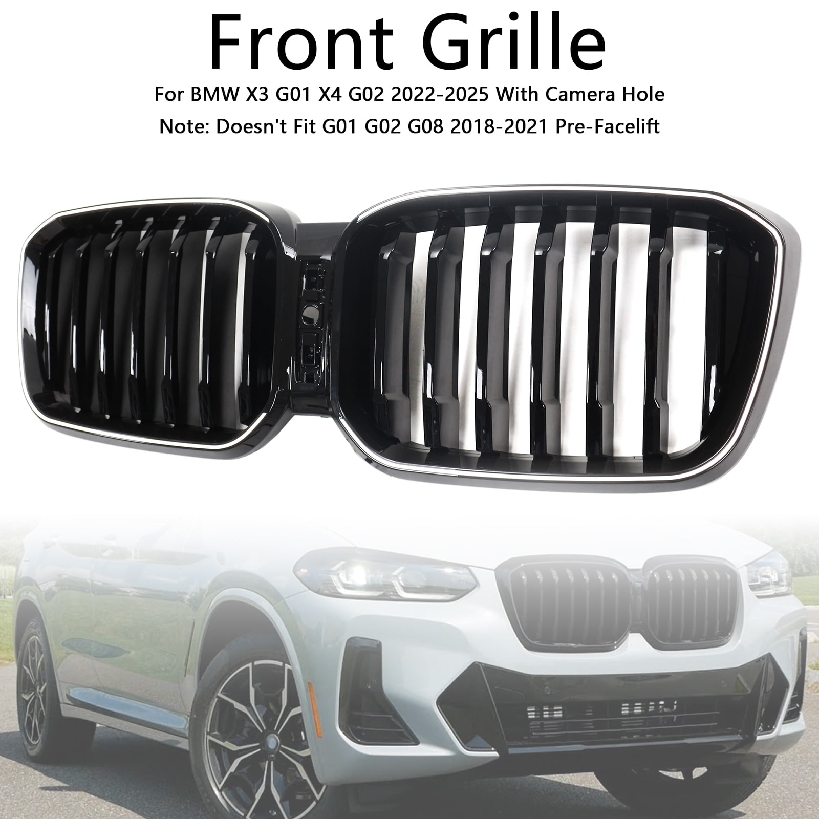 Glossy Black Front Bumper Kidney Grille Fit for BMW X3 G01 X4 G02 2022 ...