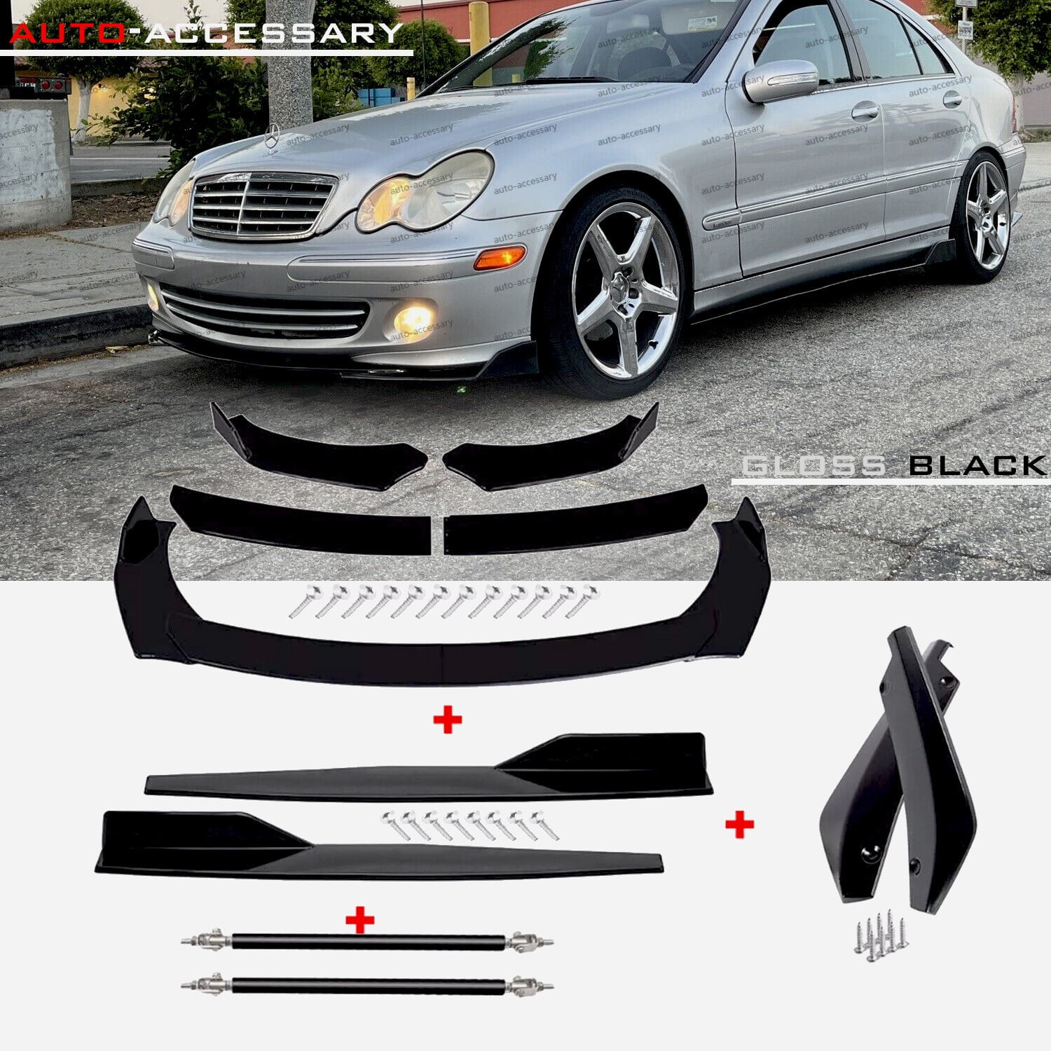 Glossy Black Front Bumper Lip Splitter Lower Spoiler Body Kit For ...