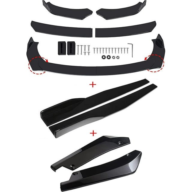Glossy Black Front Bumper Spoiler Body Kit +Side Skirt +Rear Lip ...