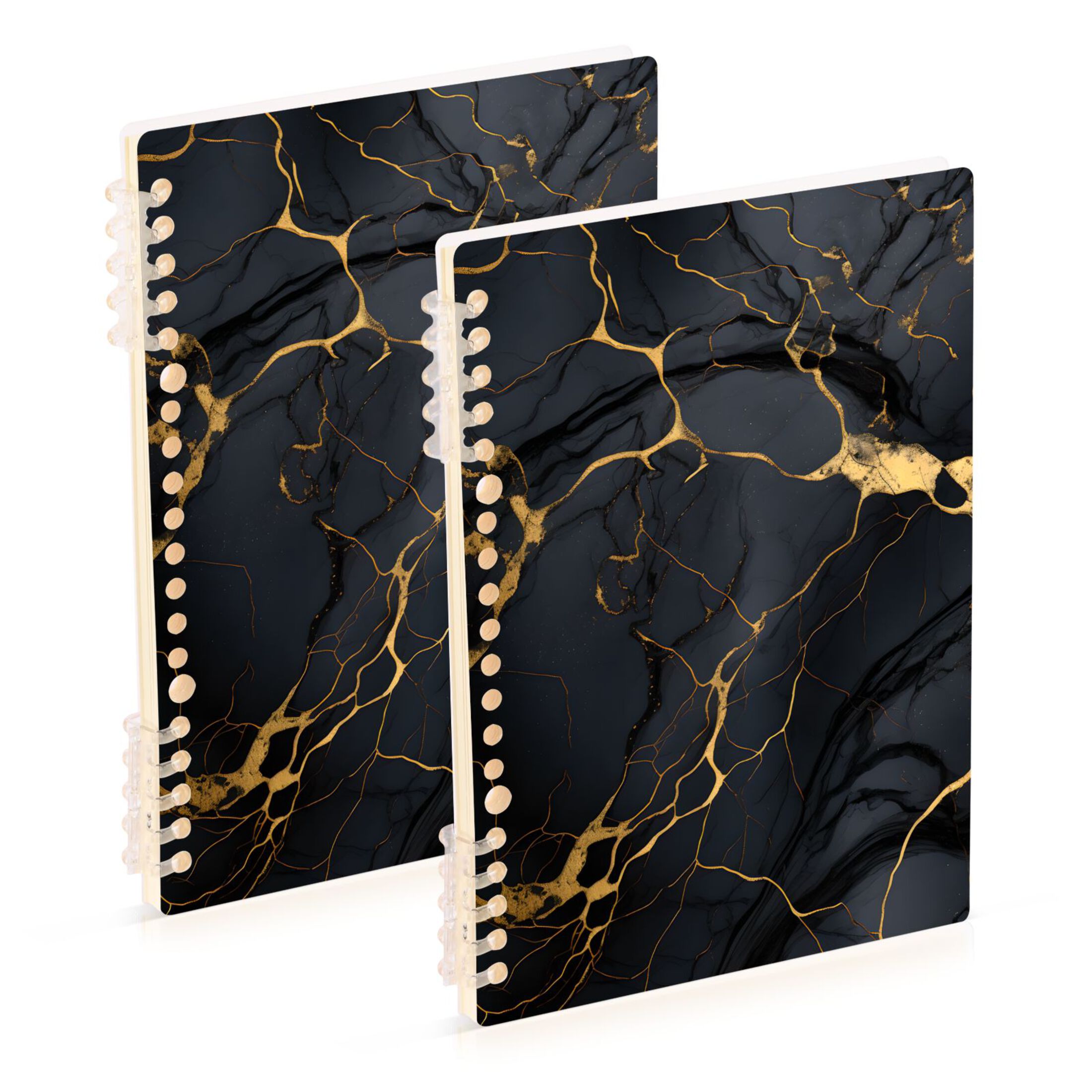 Glossy Black Gold Marble 2 Pcs Spiral Notebooks 60 Sheets 120 Pages A5 ...