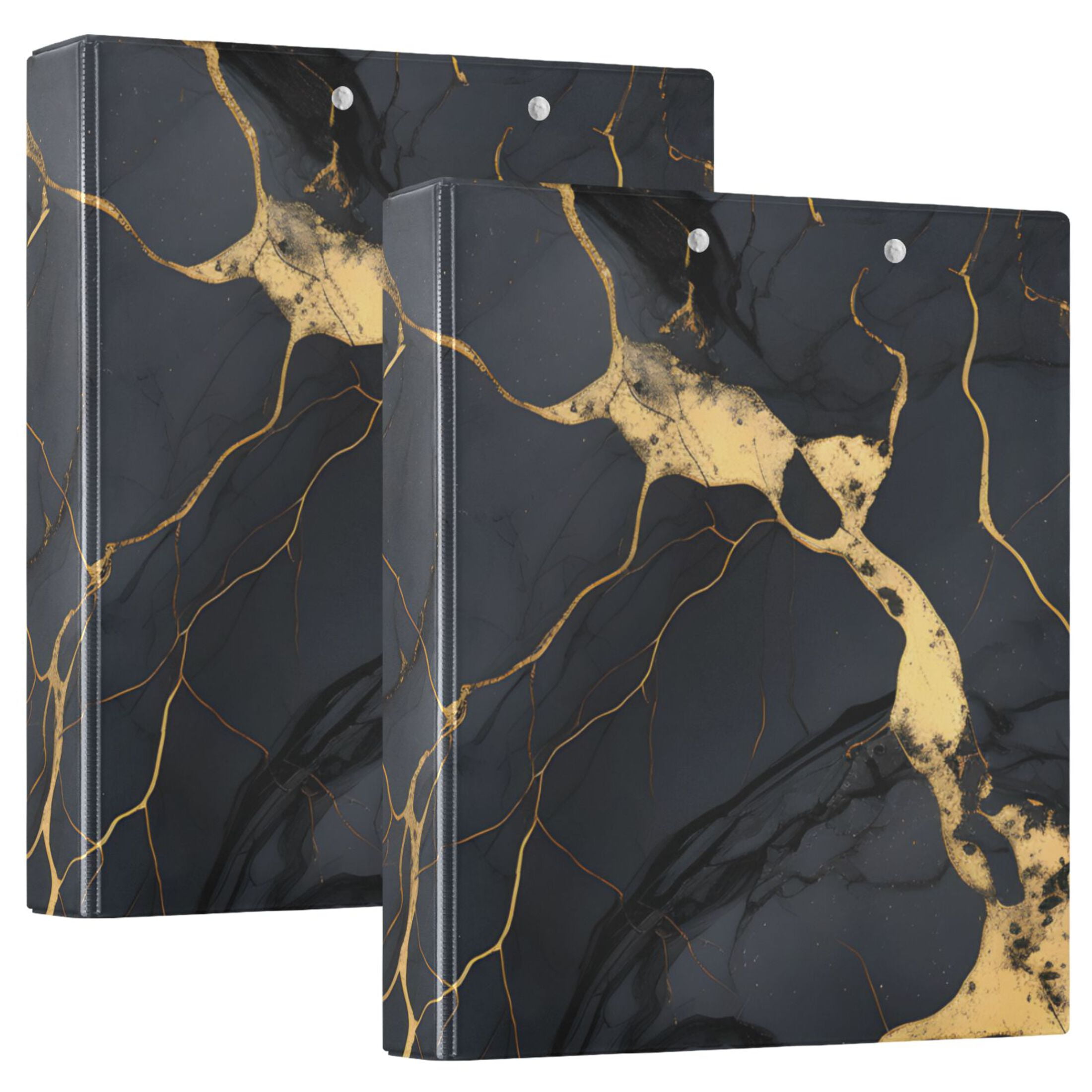 Glossy Black Gold Marble 3 Ring Hardcover Binders 1.5" Round Rings for ...