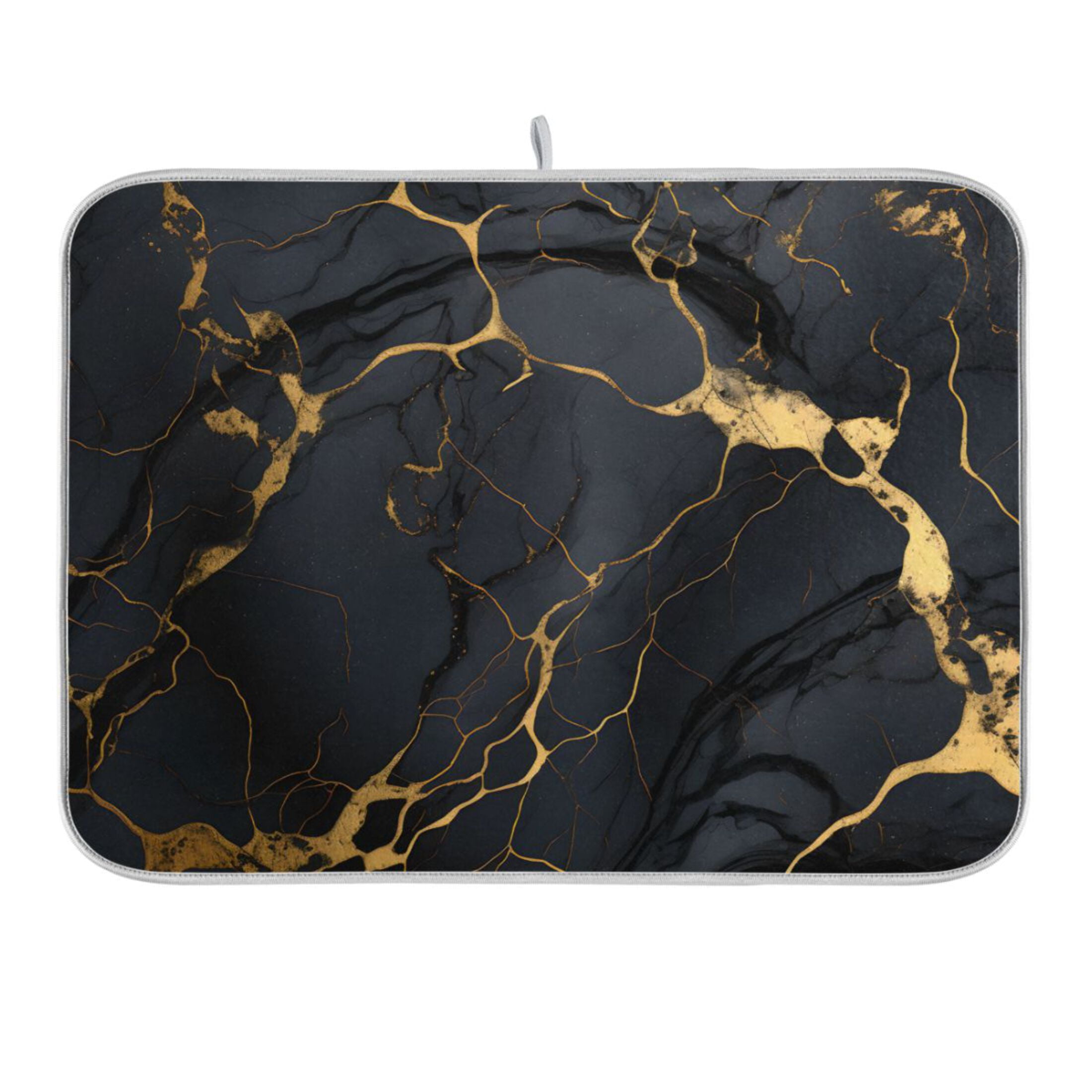 Glossy Black Gold Marble Dish Drying Mat for Kitchen Counter 16x18 In ...