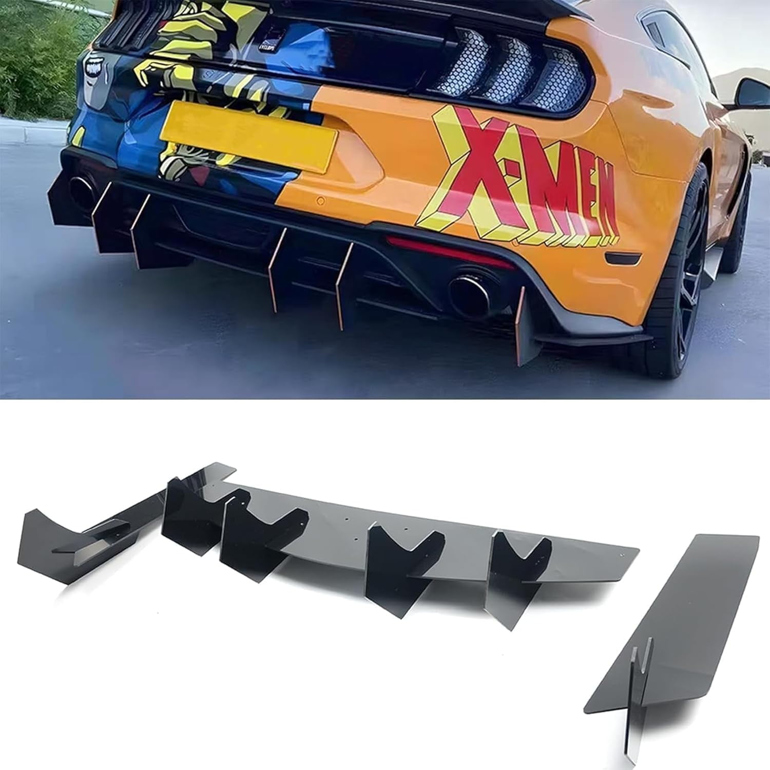 Glossy Black Rear Bumper Lip Diffuser Extension Cover for Ford Mustang ...