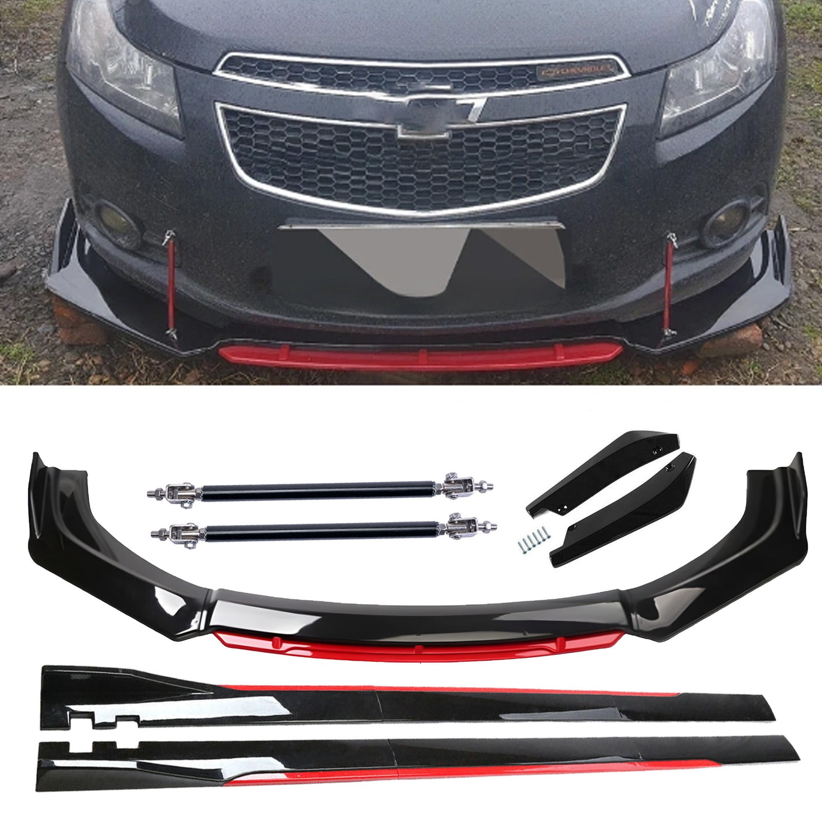Glossy Black Red Front Lip Chin Bumper Spoiler Splitter For Chevrolet ...