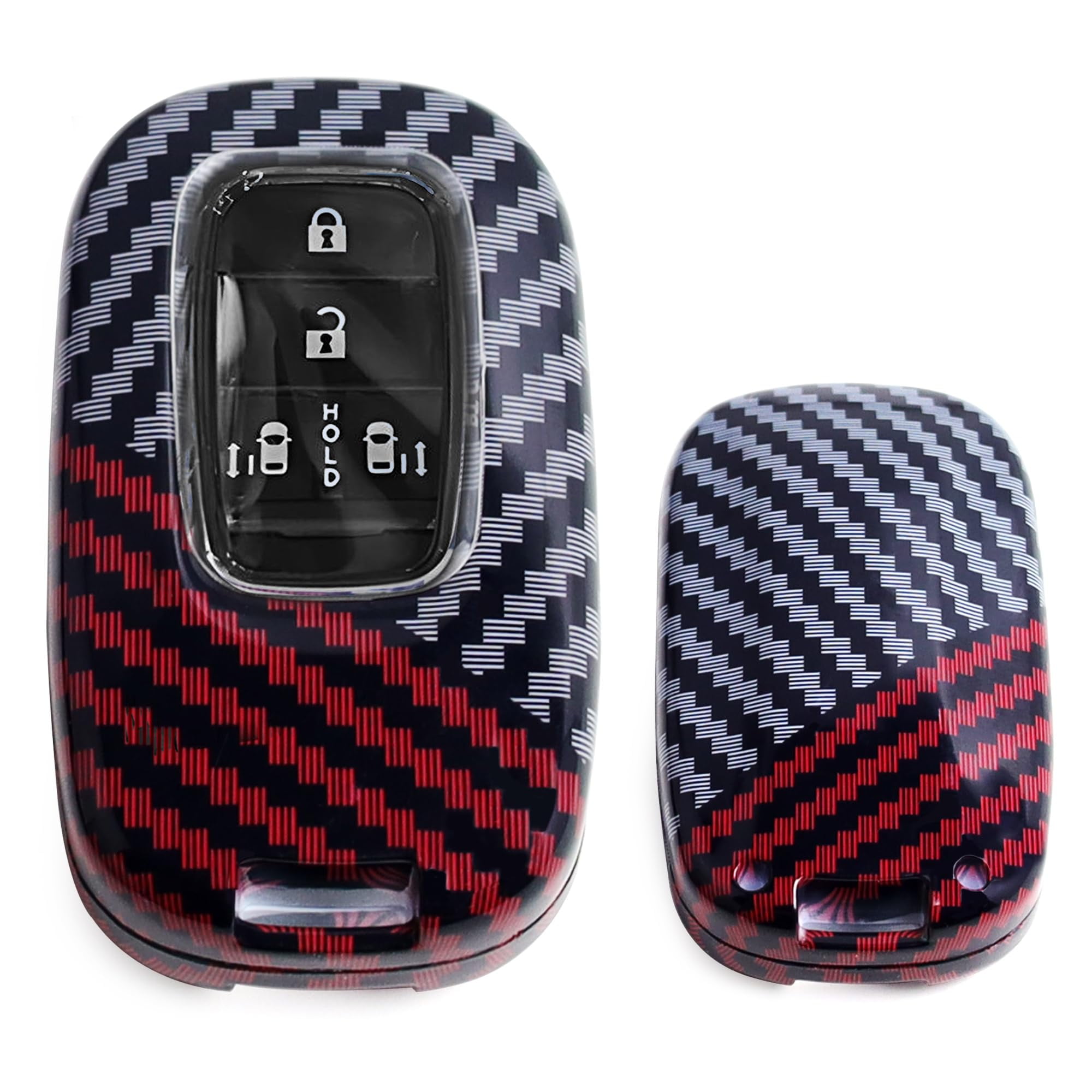 Glossy Black/Red Mix Color Carbon Fiber Finish Hard Plastic Key Fob ...