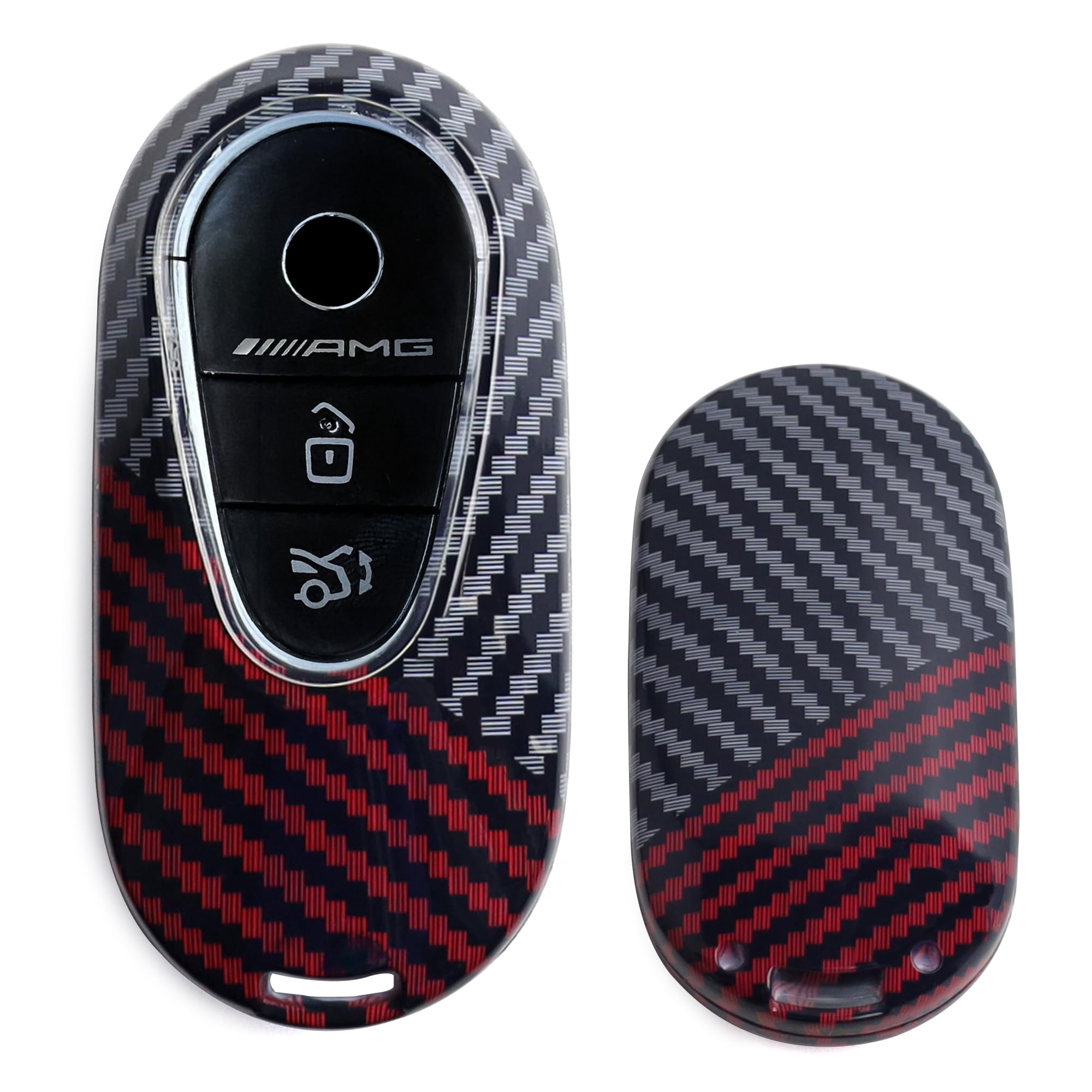 Glossy Black/Red Mix Color Carbon Fiber Finish Hard Plastic Key Fob ...