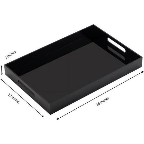 Glossy Black Sturdy Acrylic Serving Tray with Handles-12x16Inch-Serving ...