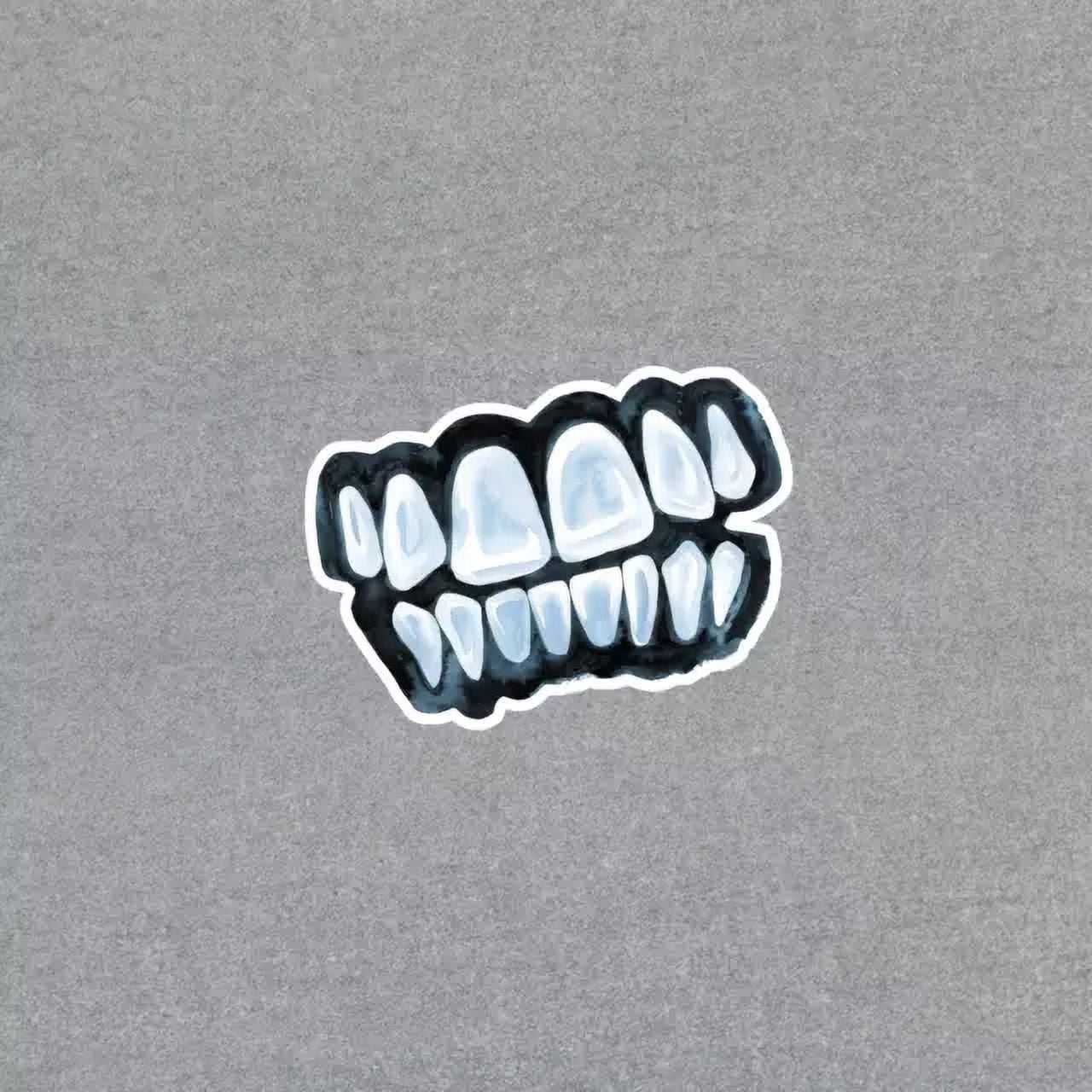 Glossy Black & White Cartoon Teeth Sticker - Dental Grillz Decalphone ...