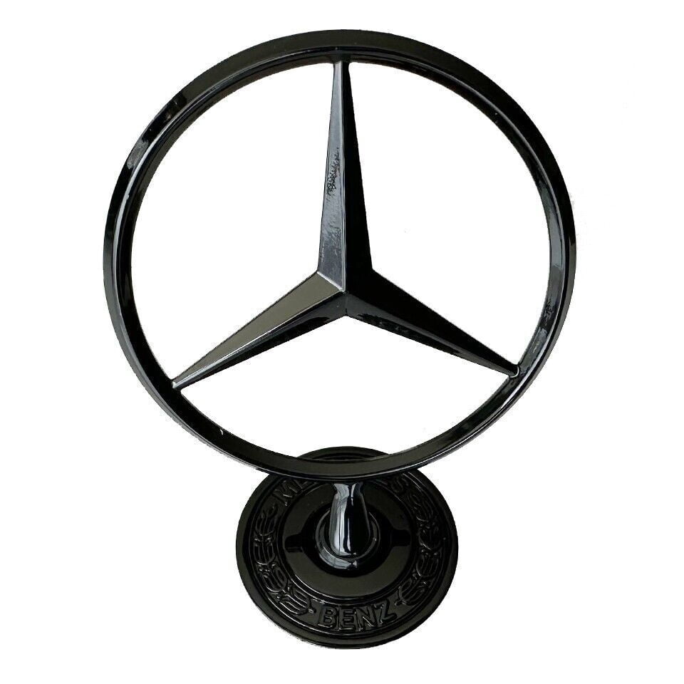Glossy Black for Mercedes Bonnet Raised Star Badge Chrome C E S CLK ...