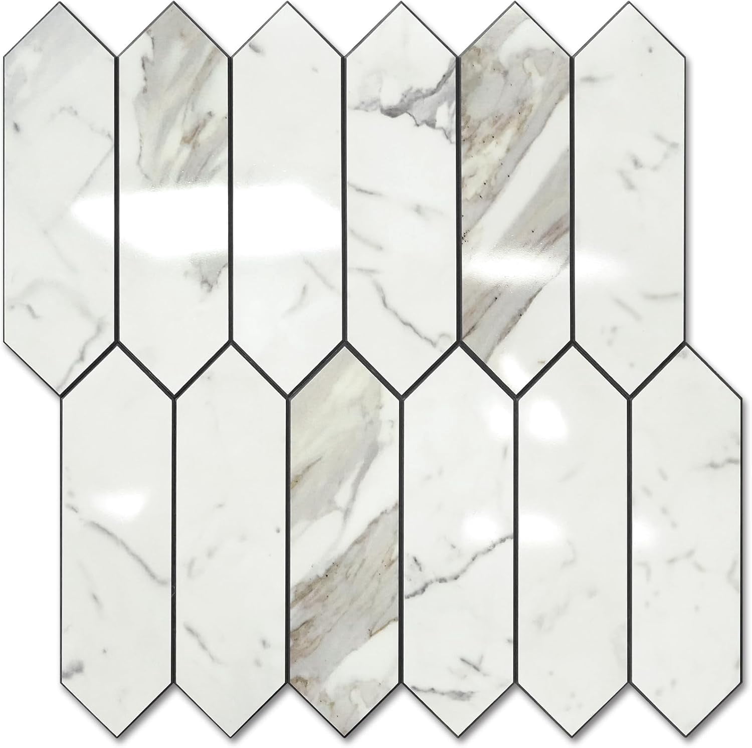 Glossy Carrara White Backsplash Tile Peel and Stick, 12.8 x 12.8 Inch ...