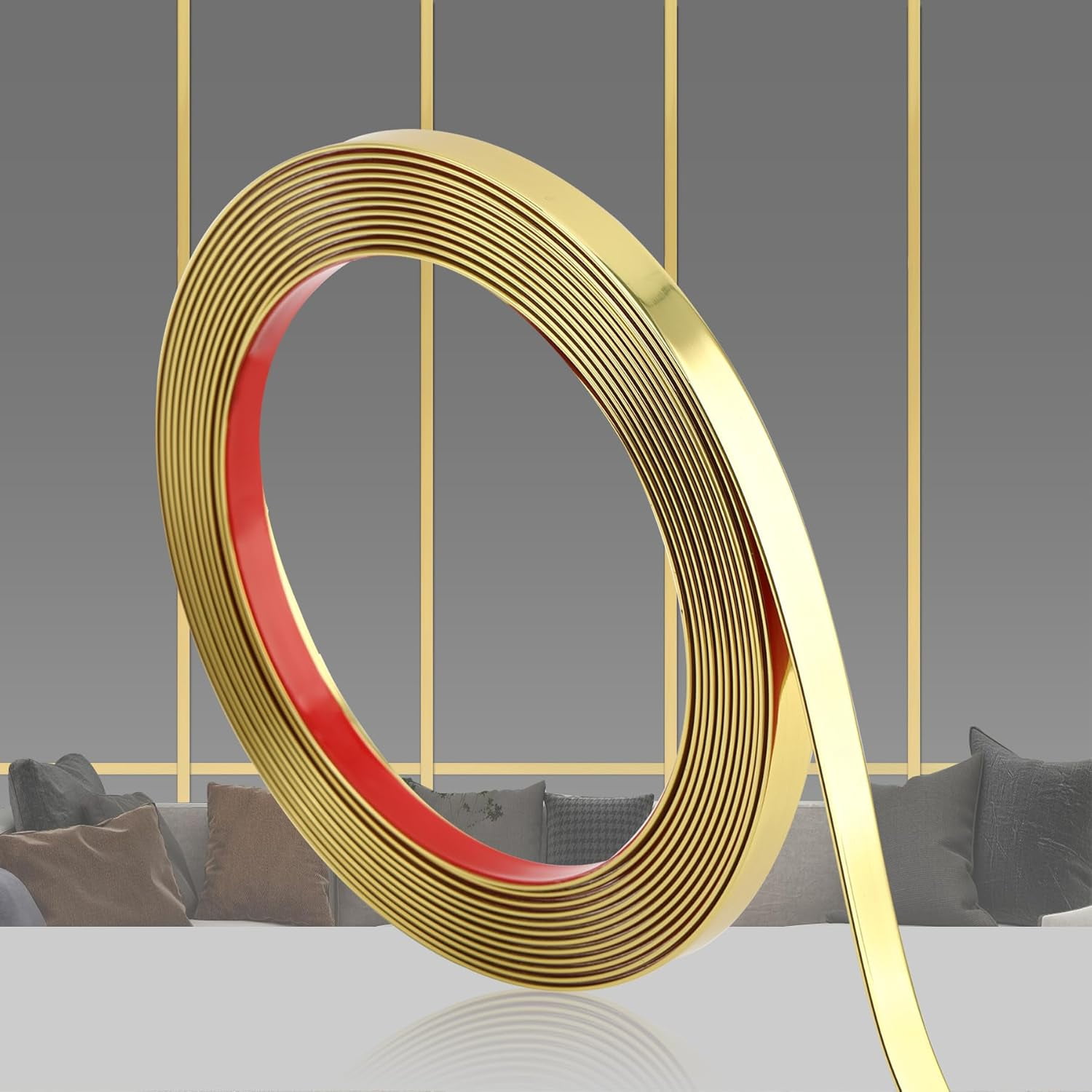 Glossy Gold Peel and Stick PVC Molding Trim, Flexible DIY Wall Accent ...