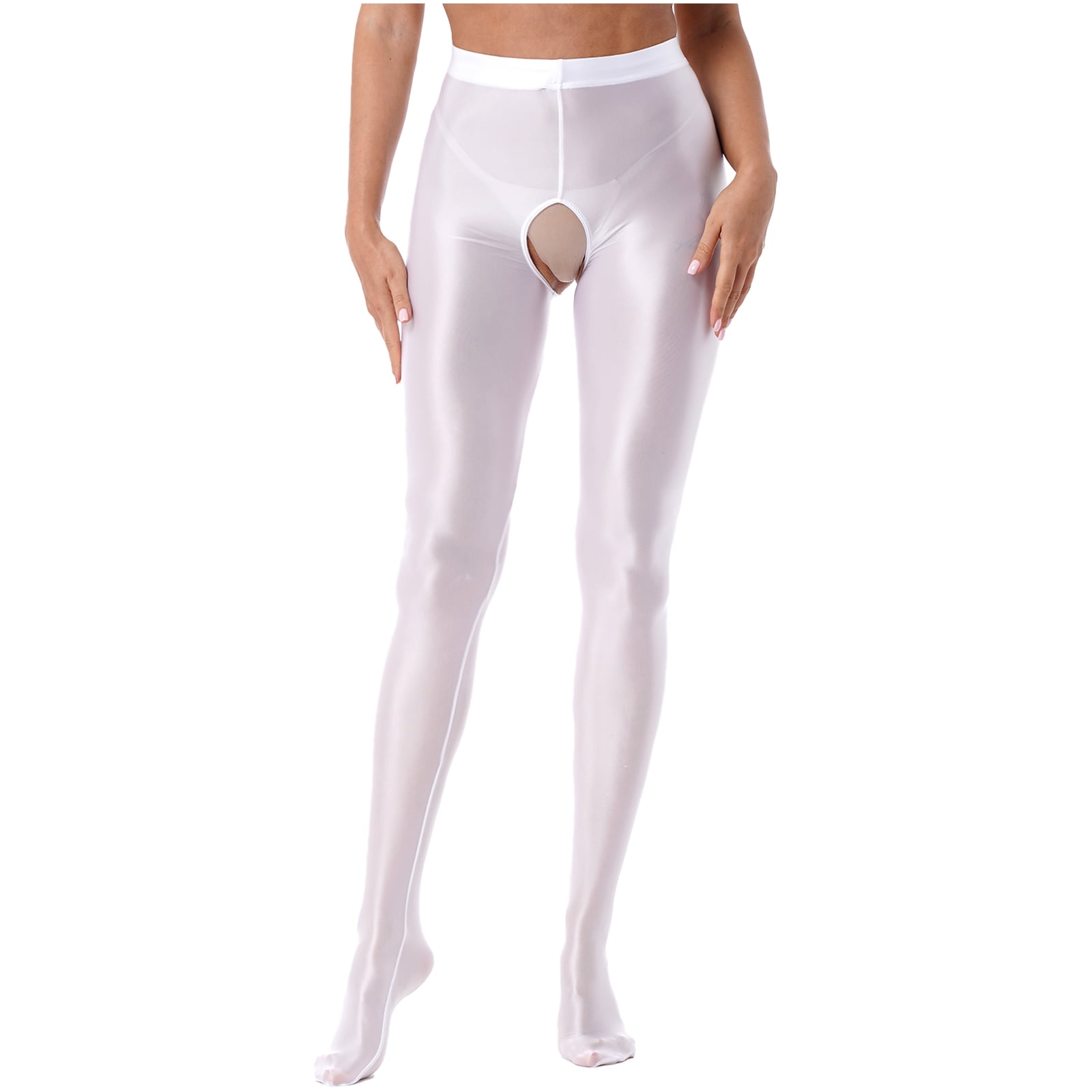 Glossy Japanese Sexy Open Crotch Pants Oil Shiny Opaque Crotchless Pantyhose Wet Look Tights ...