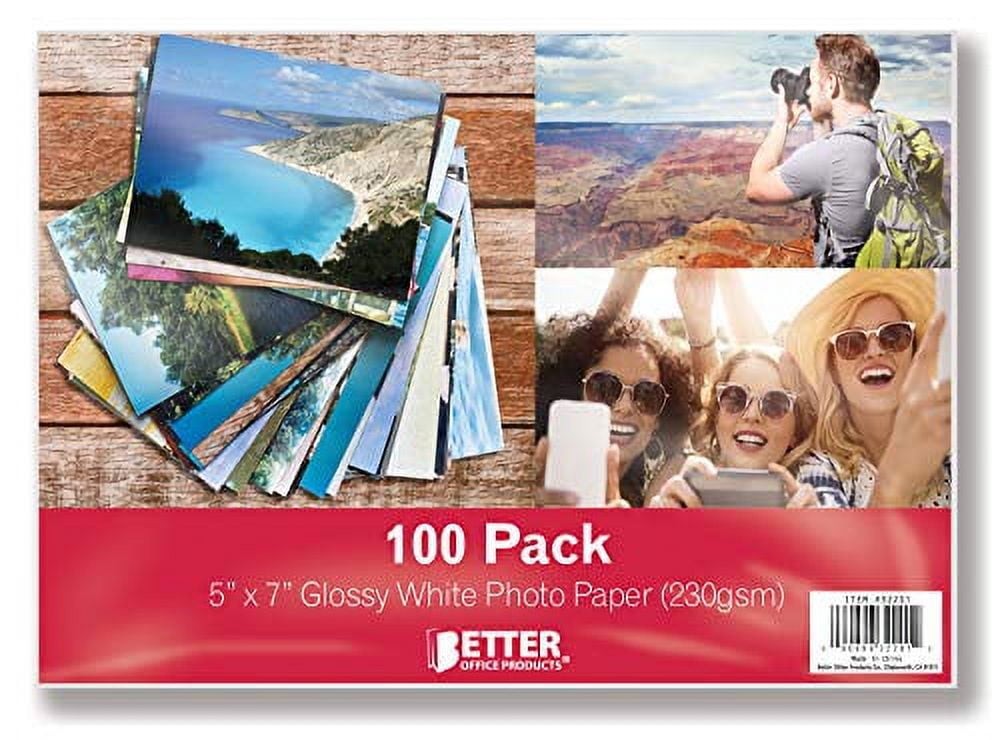 Better Office Products Glossy Photo Paper, 5x7 inch, 230 gsm, 100-Pack ...