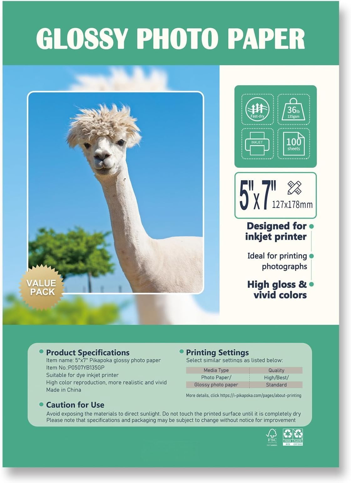 Glossy Photo Paper 5x7 for Inkjet Printers, 36lb Thin Printable Glossy ...