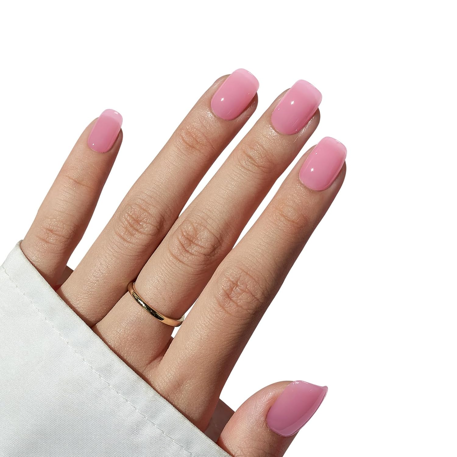 Glossy Pink Press On Nails Short, Reusable Semi-Transparent Square ...