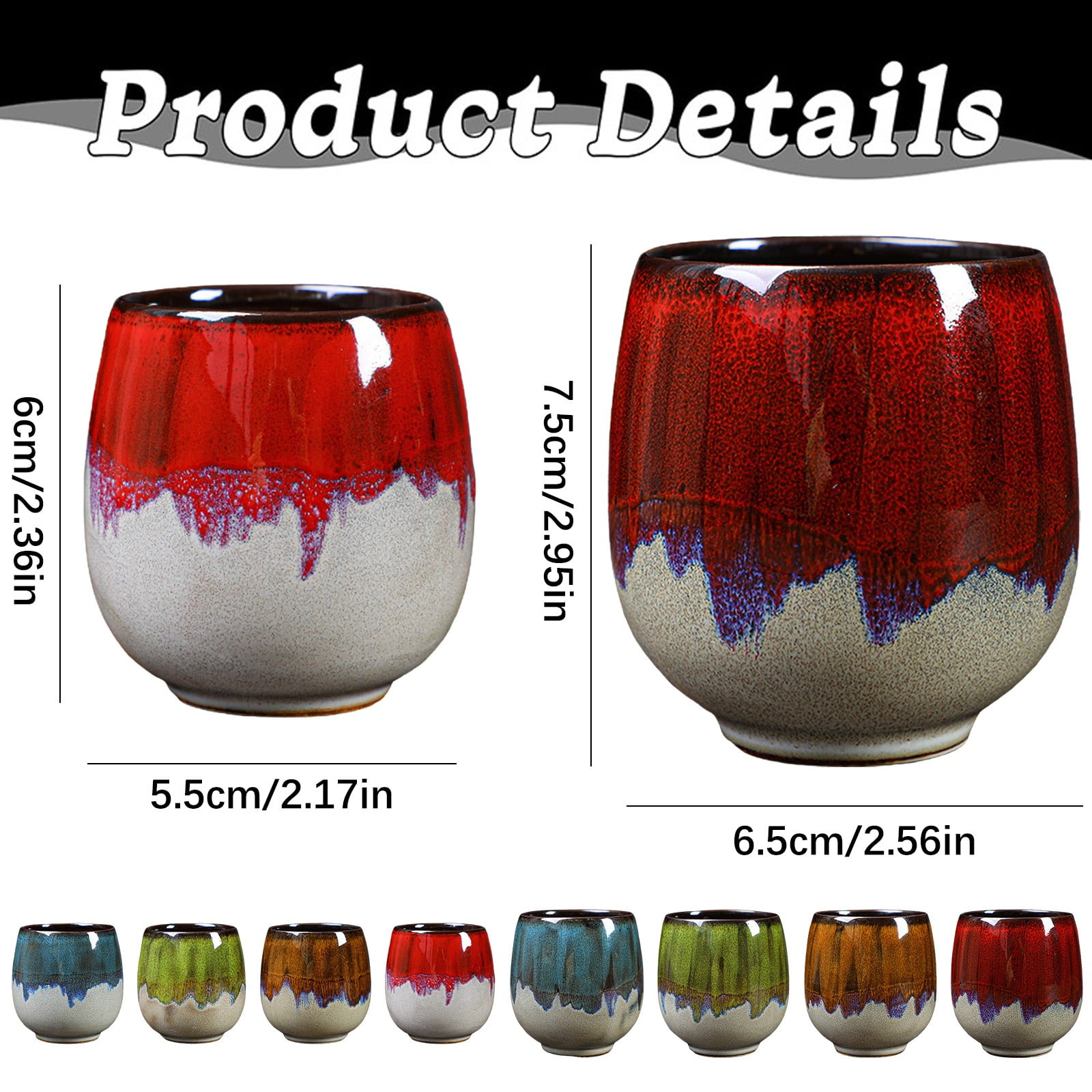Glossy Reactive Glaze Stoneware Coffee Cup Mugs Set of 2, 3.3oz Coffee ...