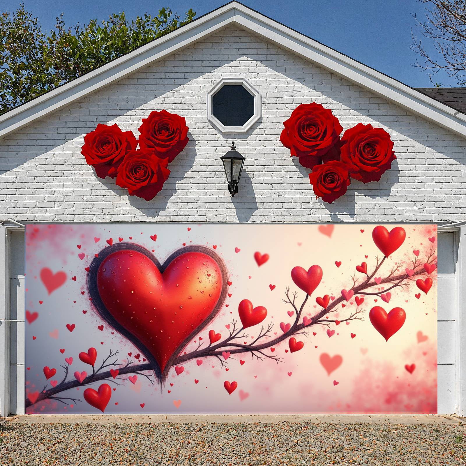 Glossy Red Heart Valentine's Day Banner Pink Accent Love Backdrop ...