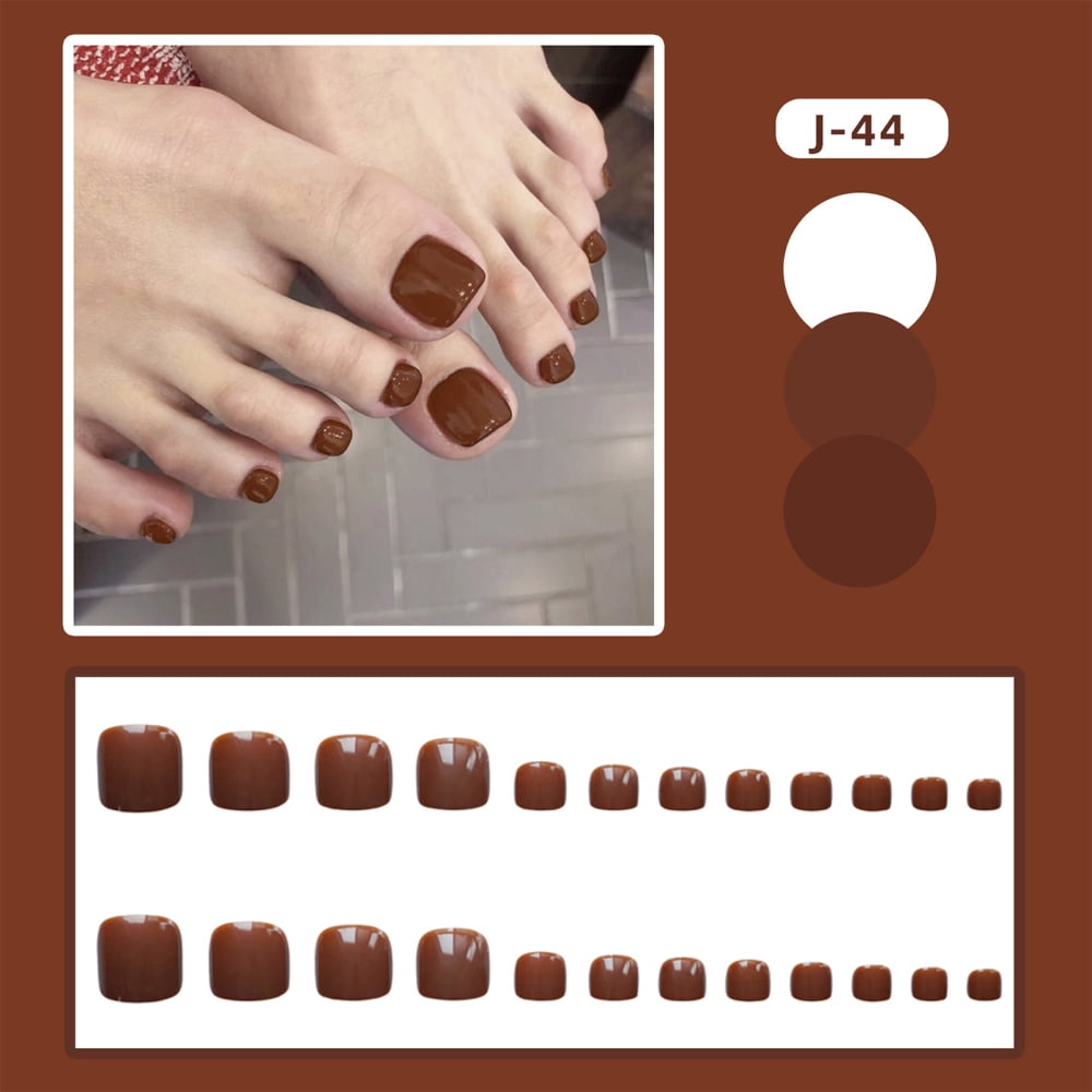 Glossy Square Fake Toenails Plastic Solid Color Removable Short ...