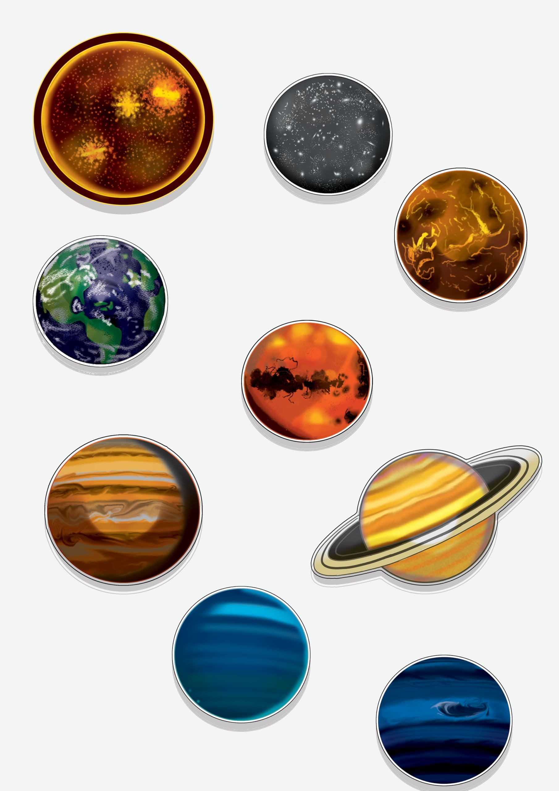 Glossy Vinyl Stickers Solar System Planets Set of 9 Stickers ...