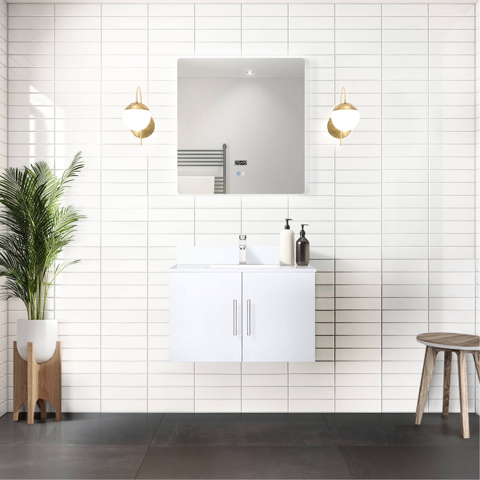 Glossy White Bath Vanity 30in X 22in, Quartz Counter, Solid Wood ...