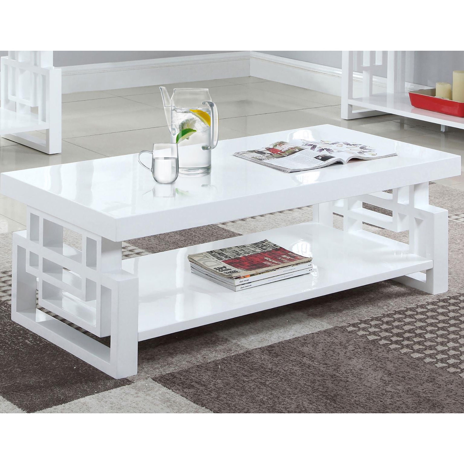 Glossy White - Built - in Storage Shelf - Coffee Table Use - Keeps ...