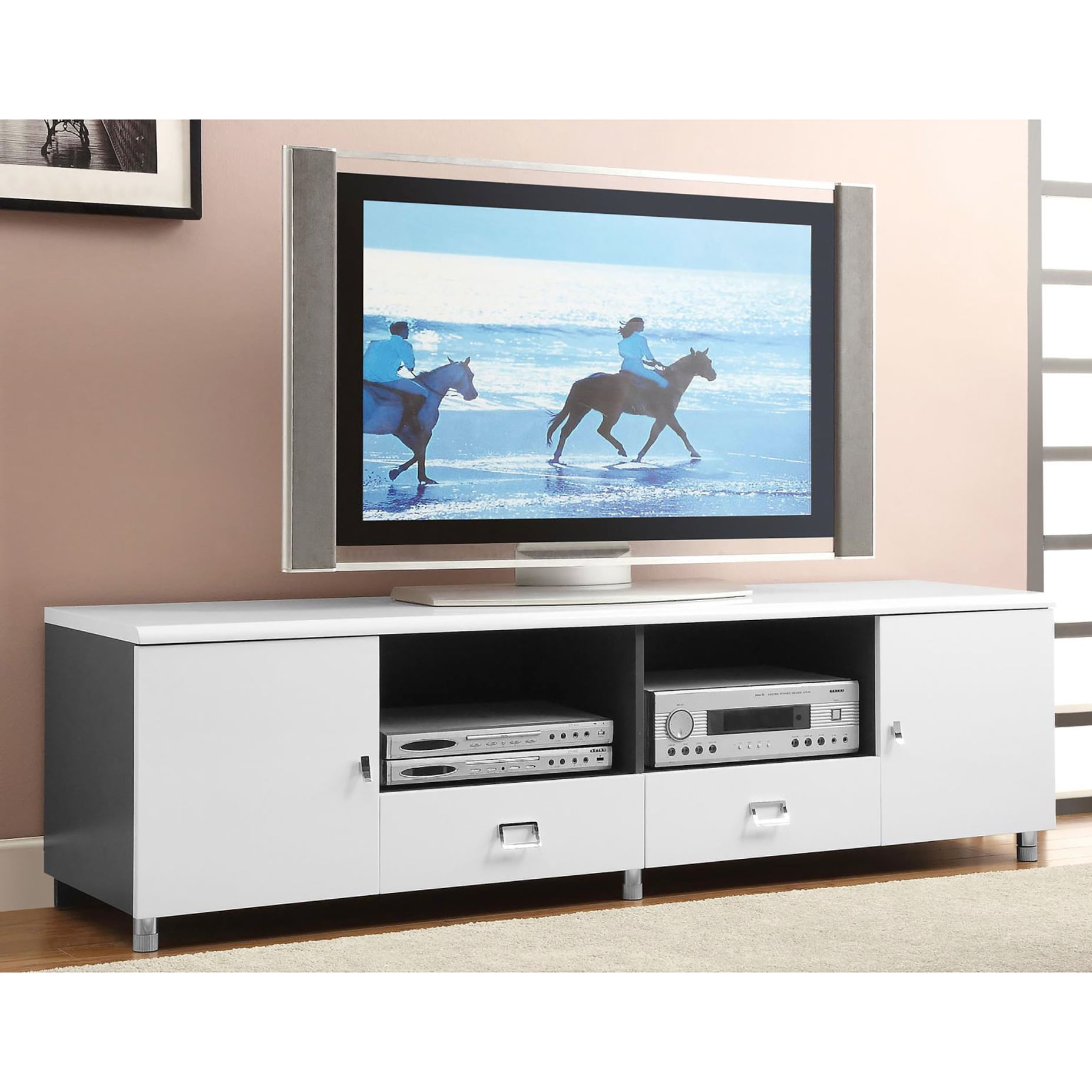 Glossy White & Grey Tv Console, 68.72-inch Wide For Living Area ...