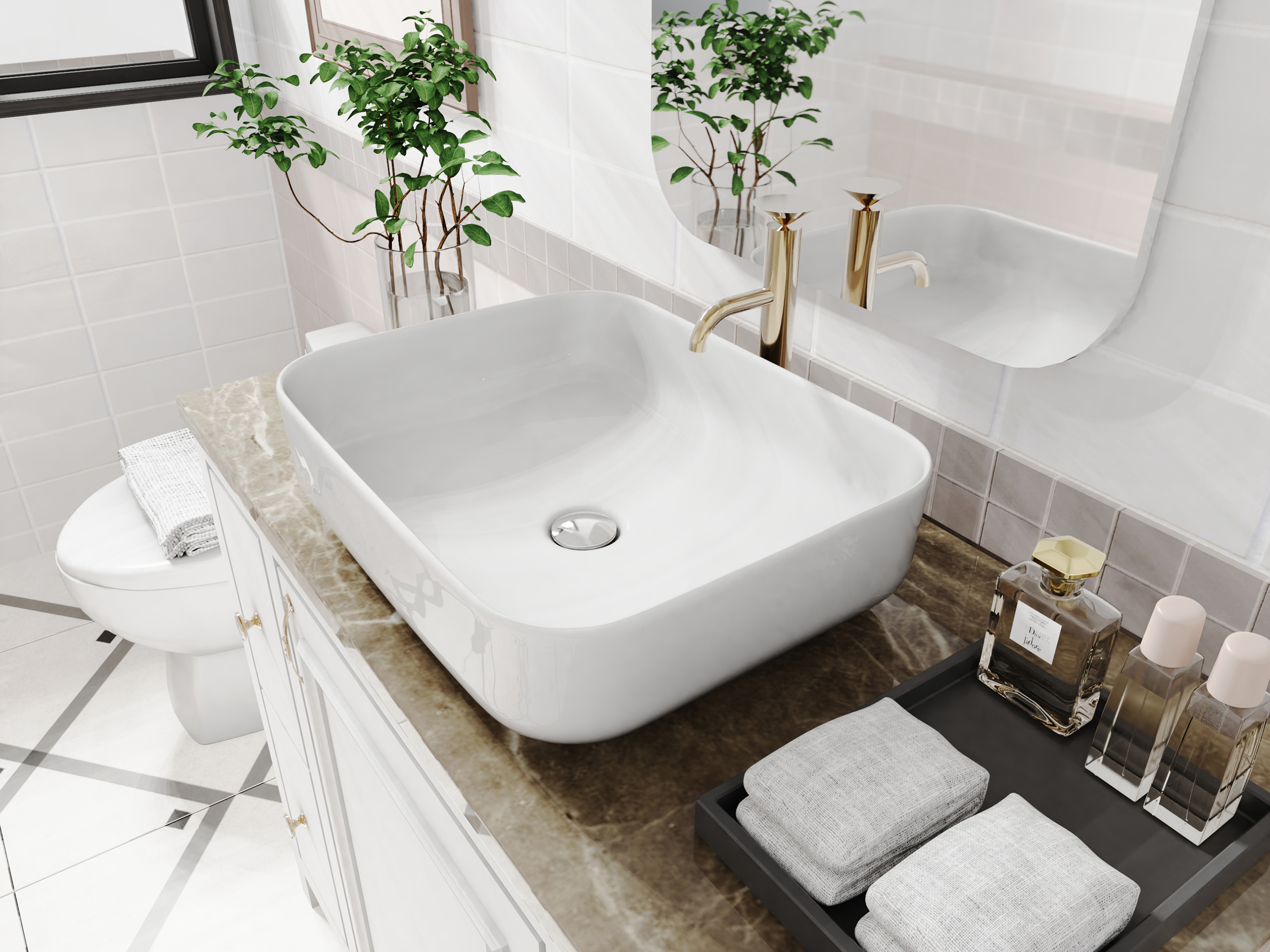 Renovator's Supply 21" Triangular Countertop Bathroom Vessel Sink White ...