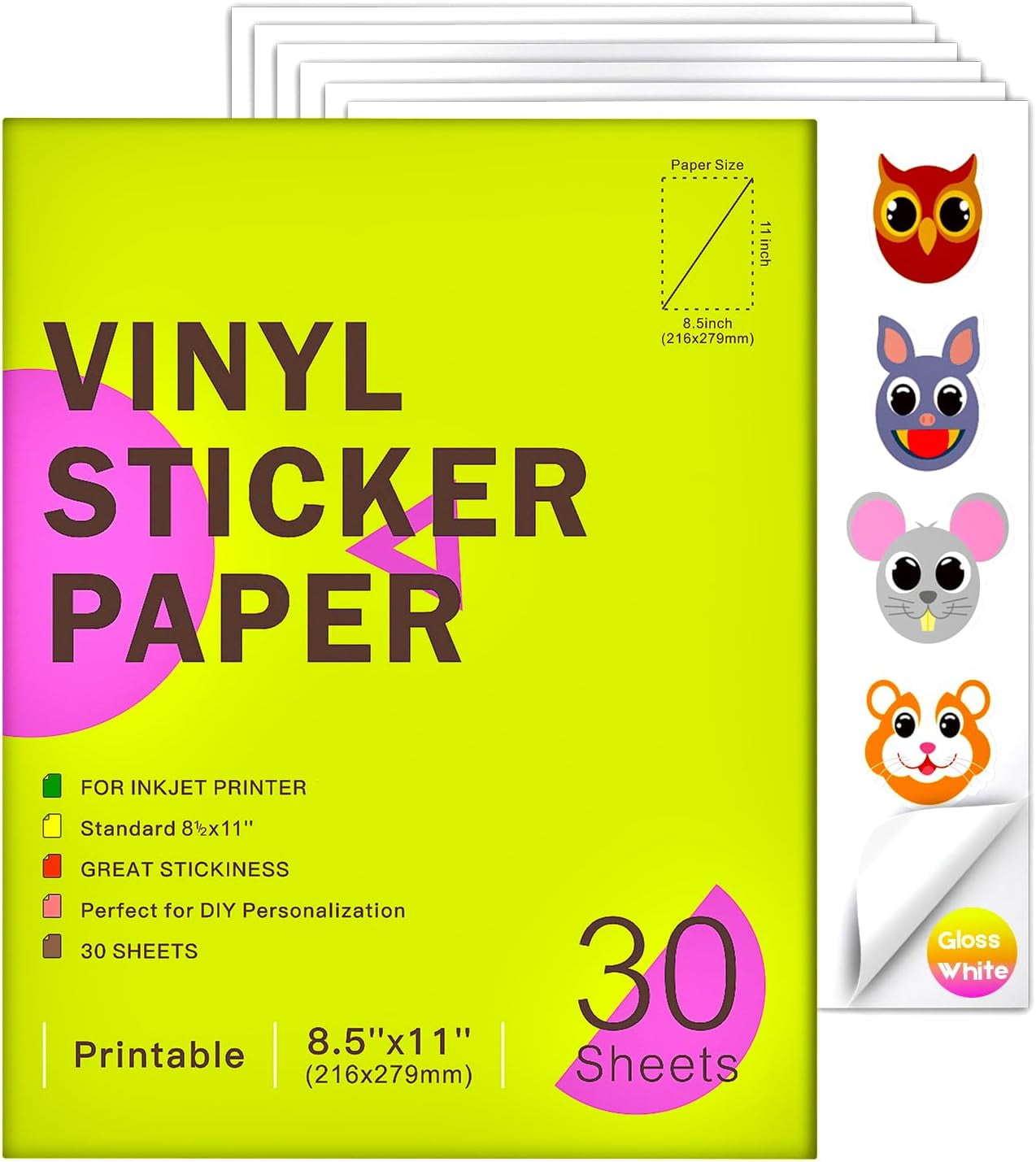 Glossy White Premium Printable Vinyl Sticker Paper for Inkjet Printer ...