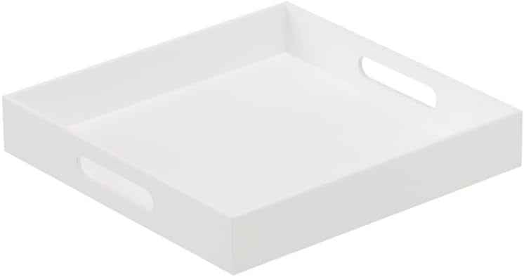 Glossy White Sturdy Acrylic Serving Tray with Handles-12x12 Inch ...