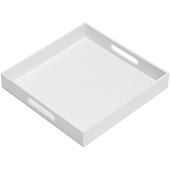 Glossy White Sturdy Acrylic Serving Tray with Handles-14x14Inch-Serving ...