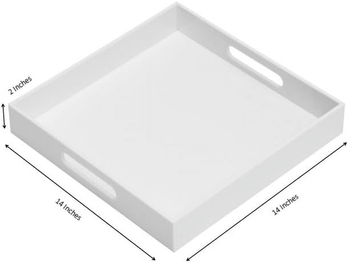 Glossy White Sturdy Acrylic Serving Tray with Handles-14x14Inch-Serving ...