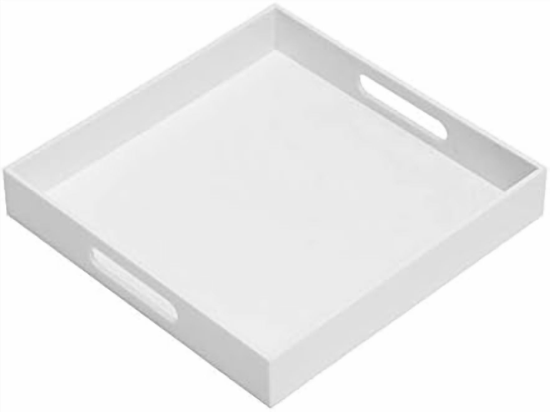 Glossy White Sturdy Acrylic Serving Tray with Handles-14x14Inch-Serving ...