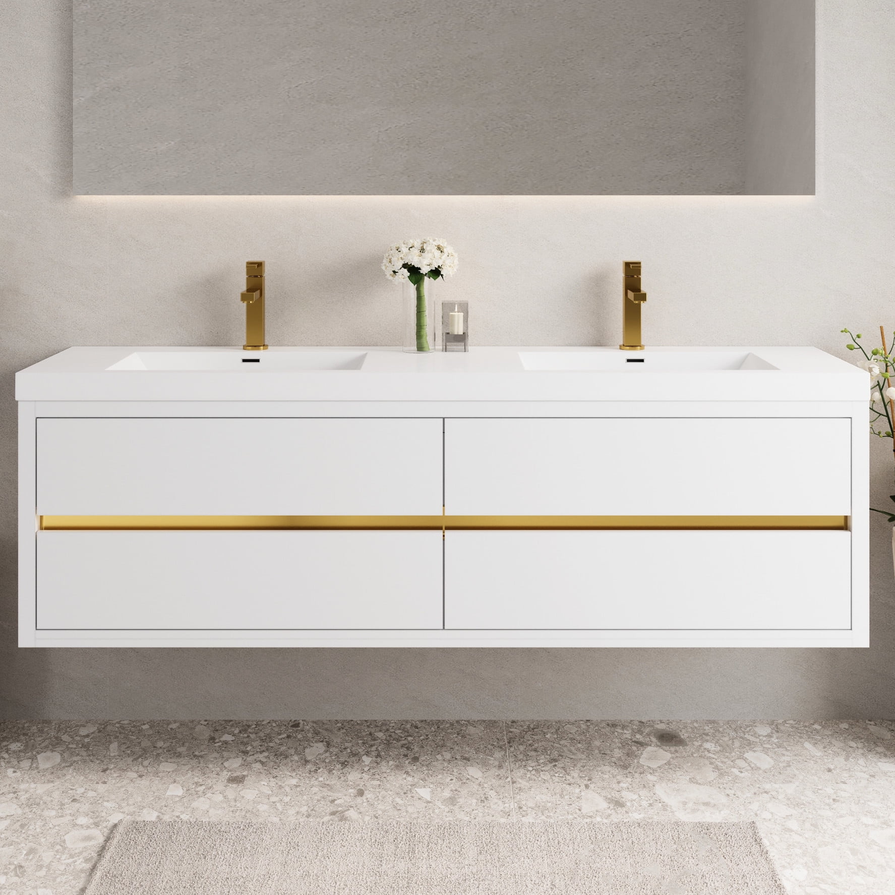 Glossy White, U-shaped Drain Design, 4-drawer Bathroom Vanity - Quiet ...