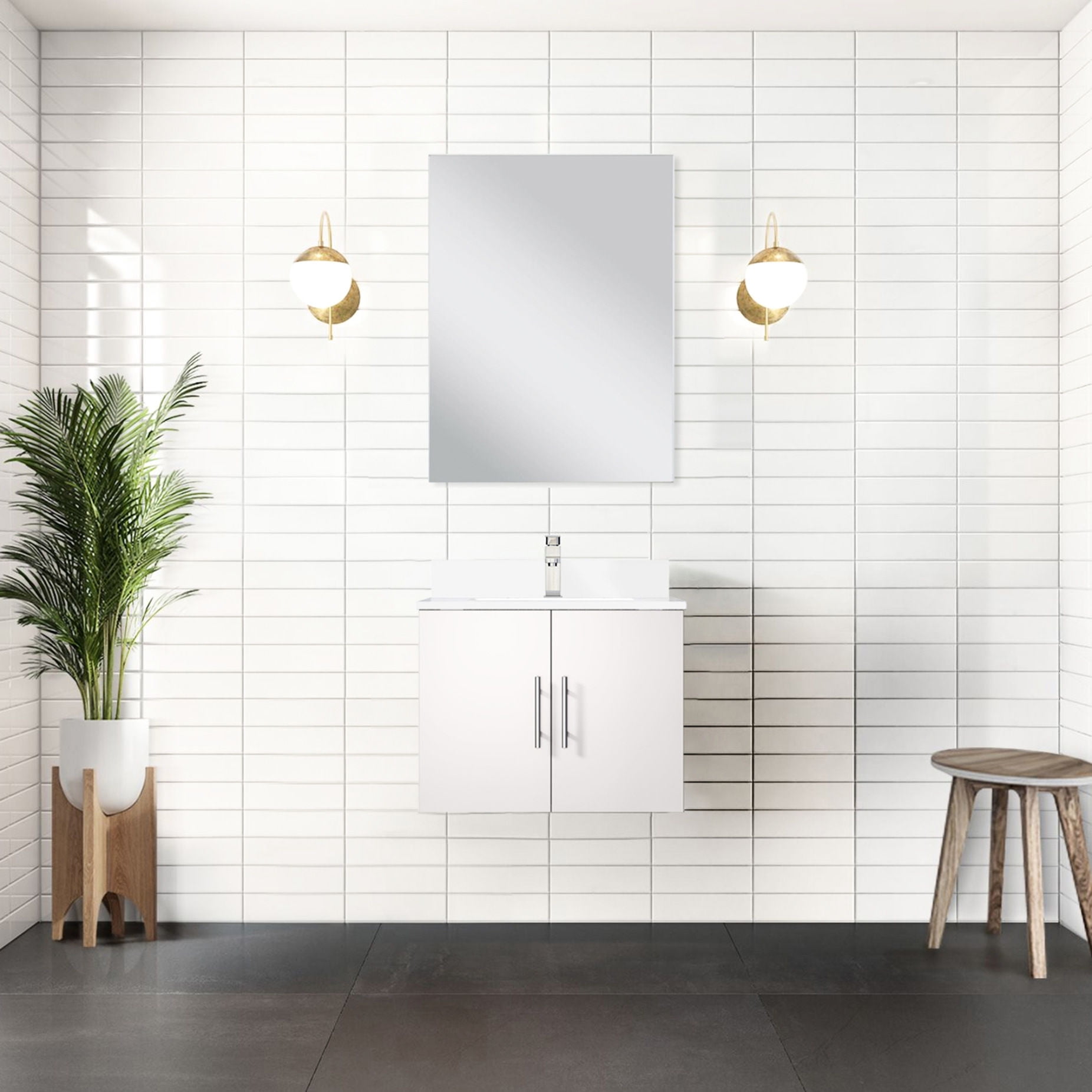 Glossy White Vanity with Storage Compartment | Single Bathroom Utility ...