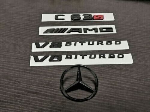 Glossy black C63S AMG V8 BITURBO Star Package Trunk badge badge C63 ...