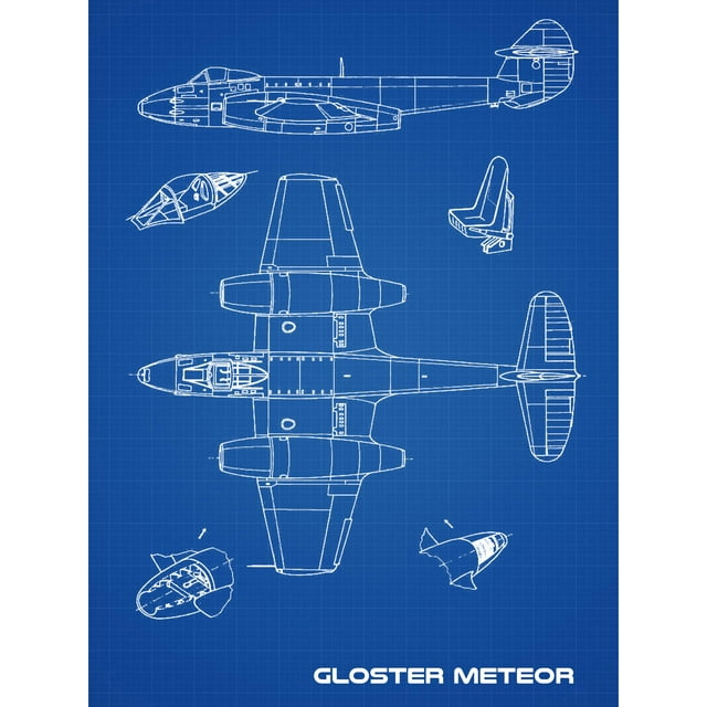 Gloster Meteor British Jet Fighter Blueprint Plan Extra Large XL Wall ...