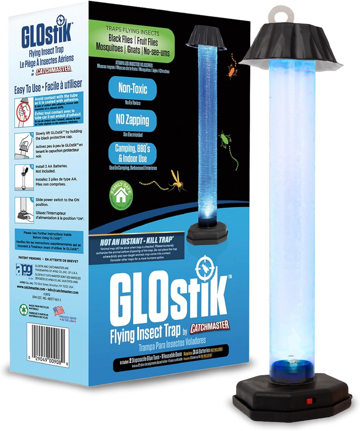 Glostik Flying Insect Trap 1-Pk, LED Light Glow in The Dark Sticky Fly ...