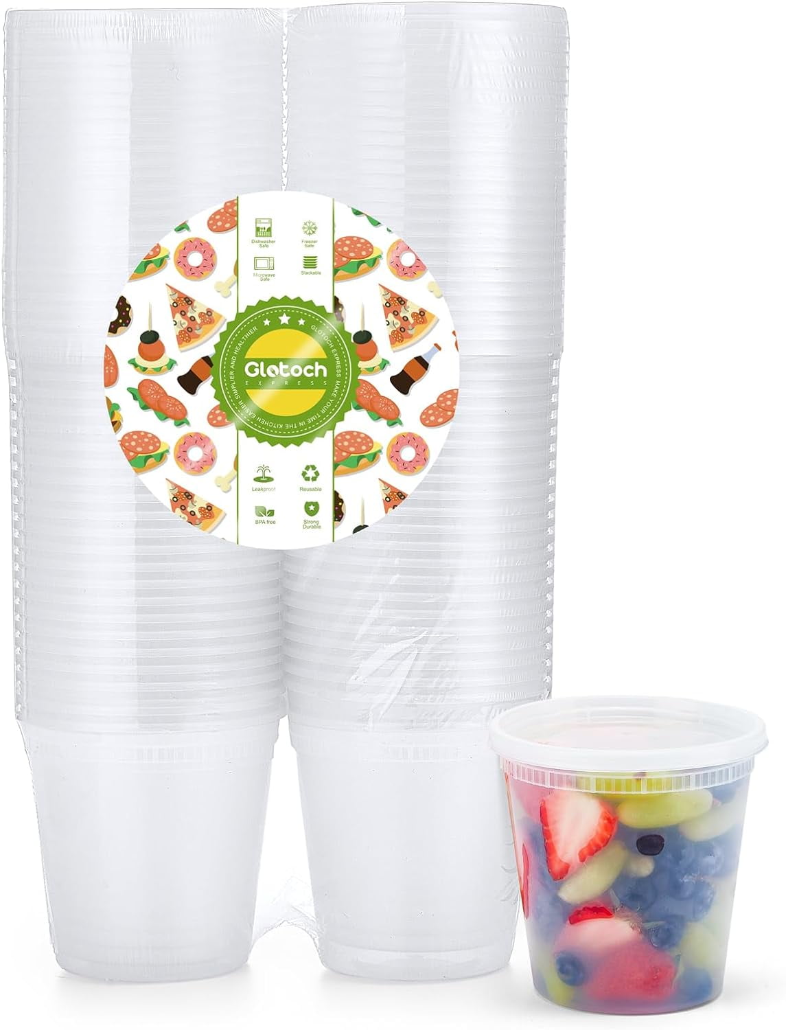 Glotoch 24 Pack 24 oz. (3 Cups) Plastic Food and Drink Storage ...