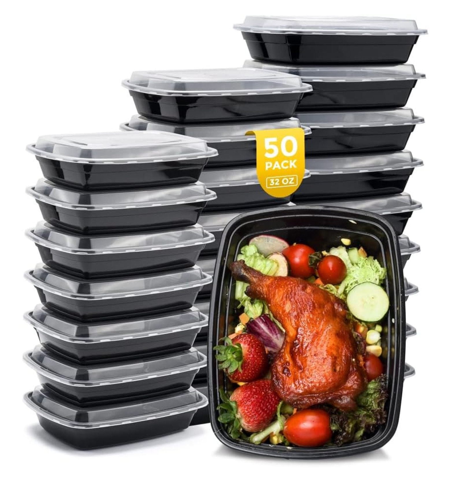 Glotoch Meal Prep Containers Reusable, 50Pack 32oz Plastic Food Prep ...