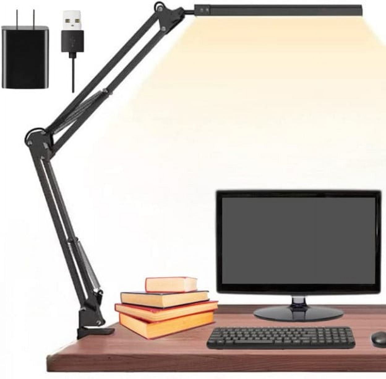 Glotrasol LED Desk Lamp with Clamp, Swing Arm, 3 Color Mode, 10 ...