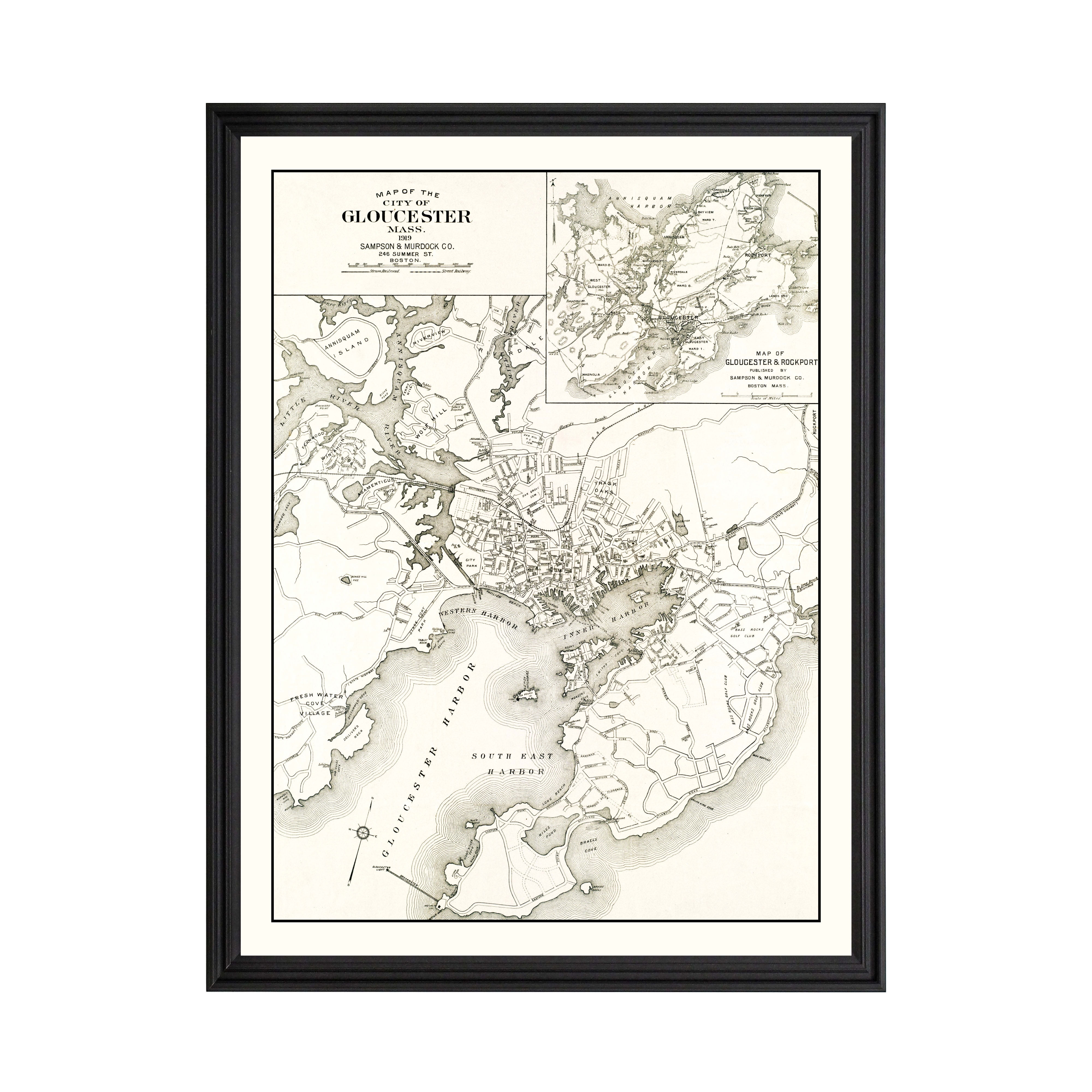 Gloucester Art, 1919 Vintage Map of Gloucester Massachusetts, MA ...