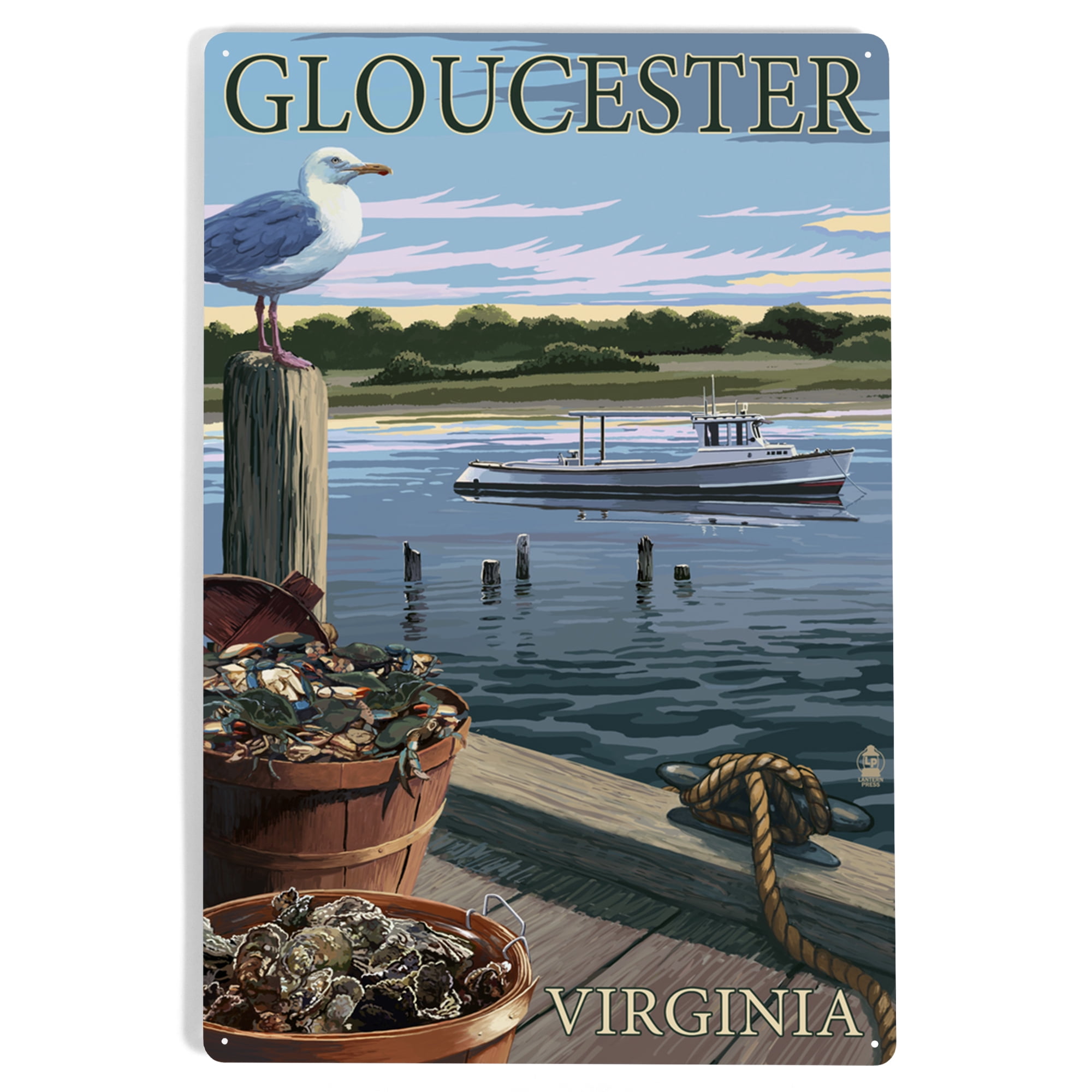 Gloucester, Virginia, Blue Crab and Oysters on Dock (12x18 Aluminum Art ...
