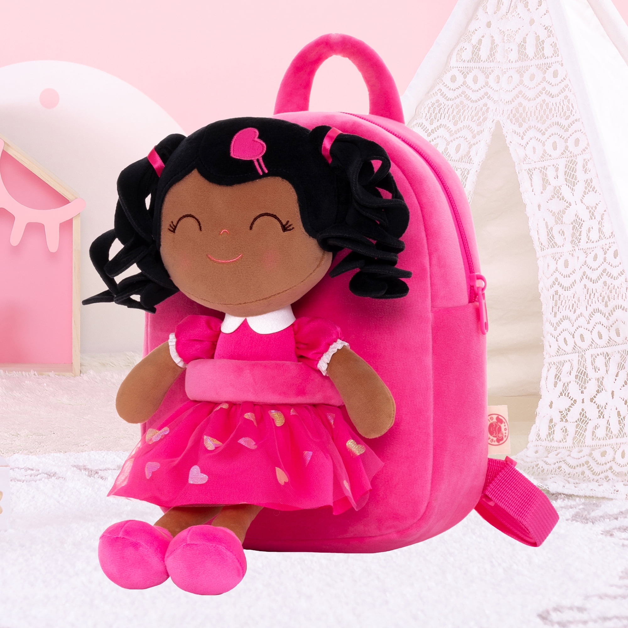 Gloveleya Toddler Girl's Backpack, Soft Plush Toy, Little Curly Hair ...