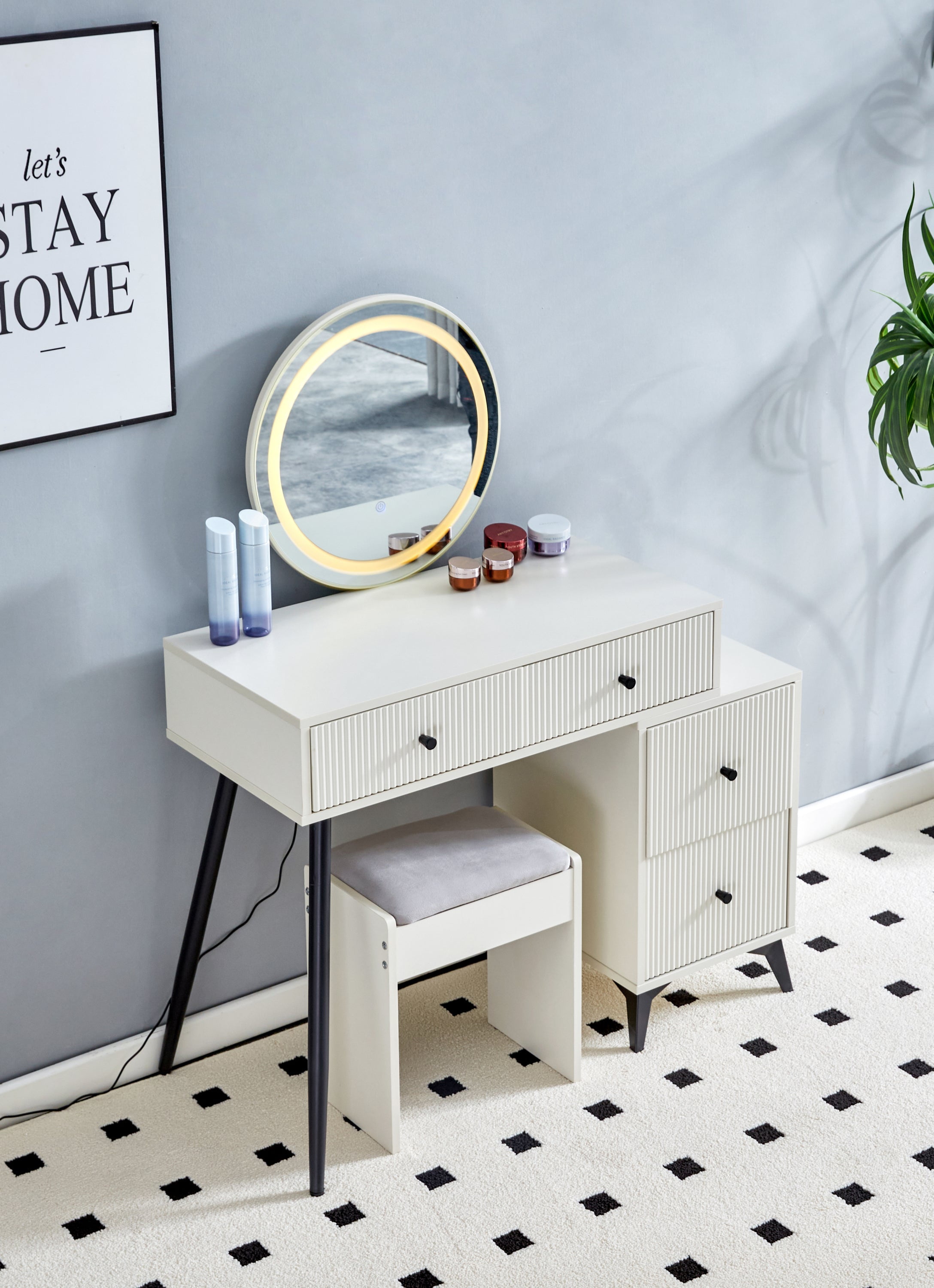 Glover Fluted Makeup Vanity Desk with Square LED Mirror - Walmart.com